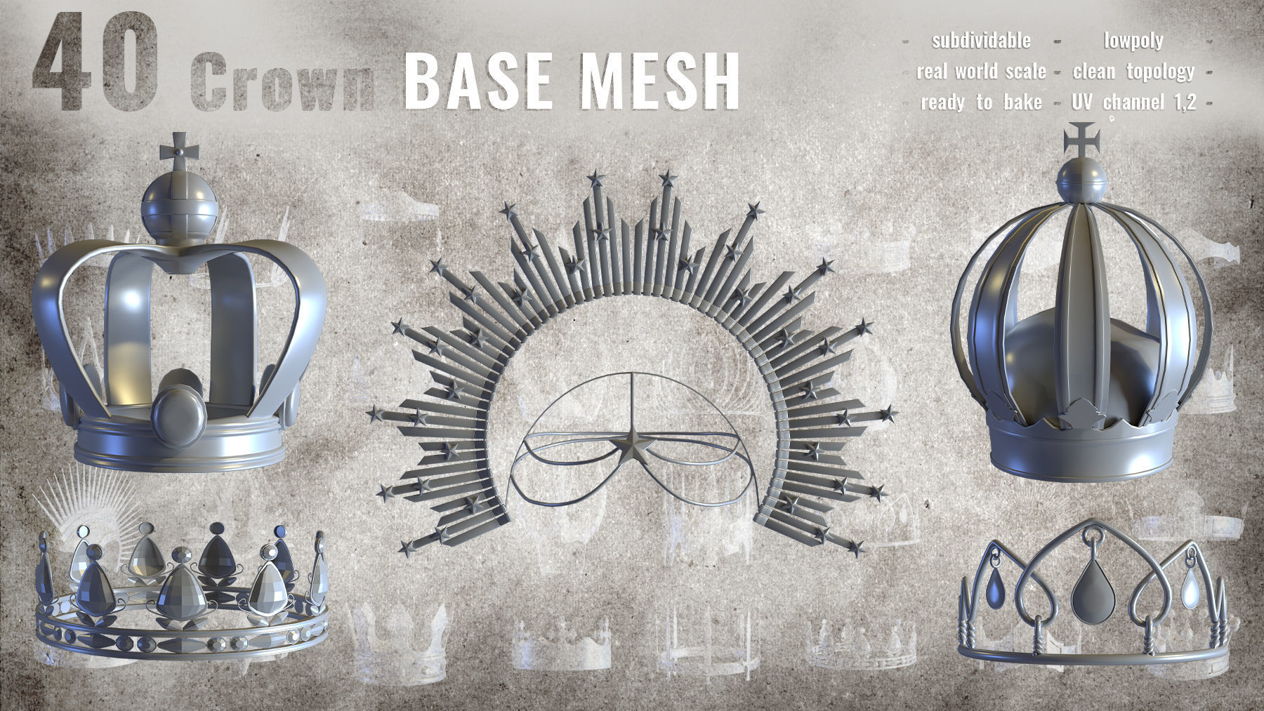 3D model 40 Crown BASE MESHE VR / AR / low-poly | CGTrader