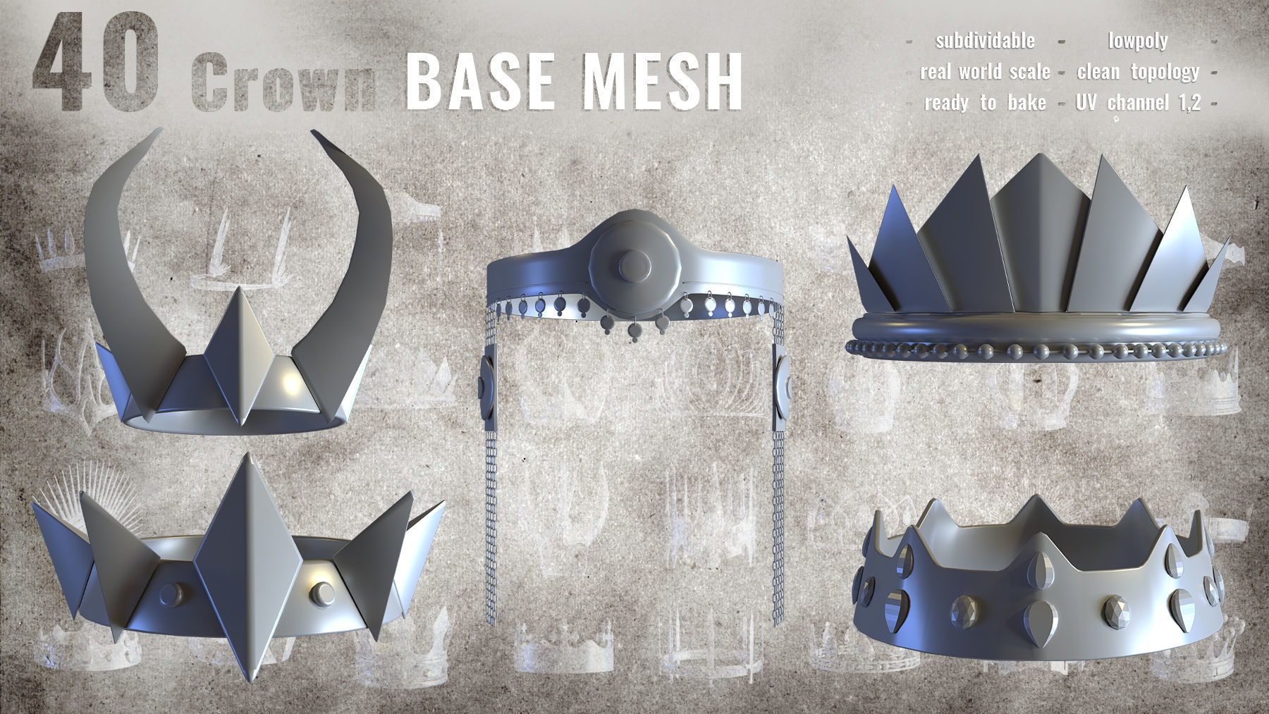 3D model 40 Crown BASE MESHE VR / AR / low-poly | CGTrader