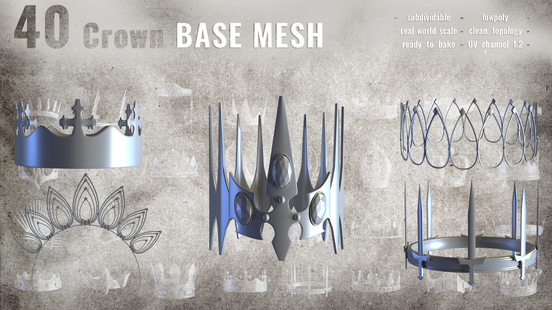 3D model 40 Crown BASE MESHE VR / AR / low-poly | CGTrader
