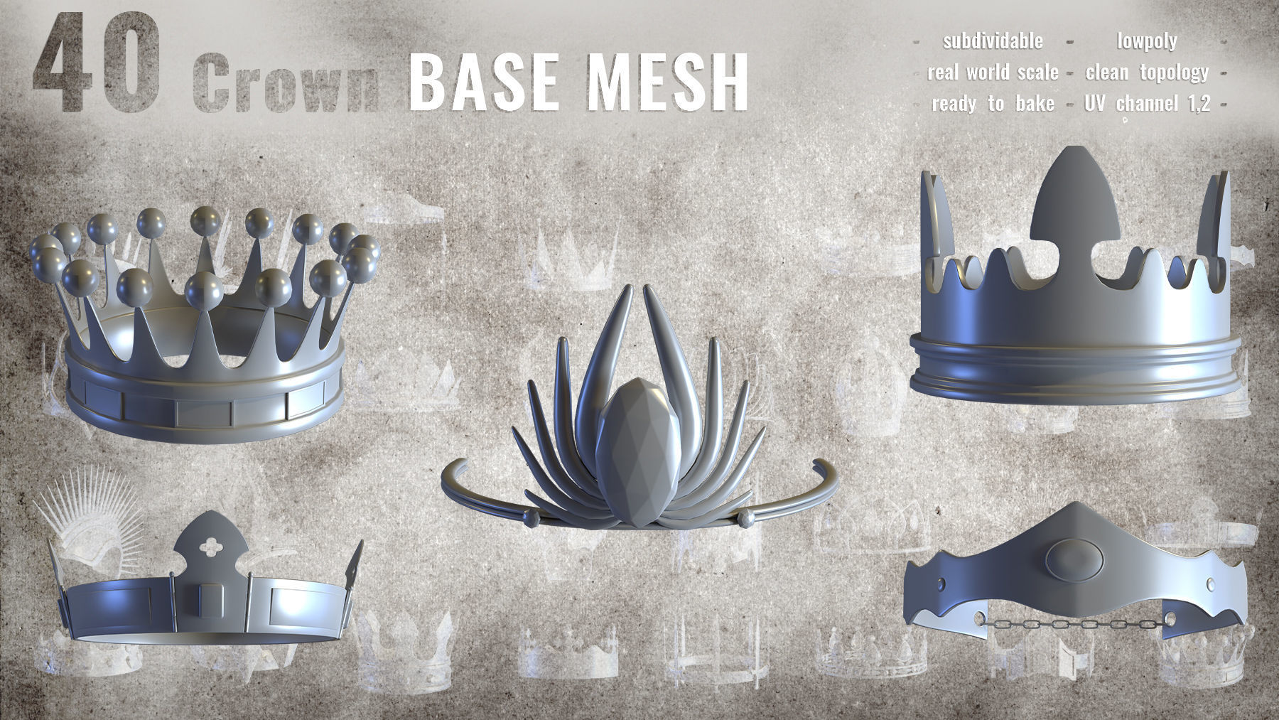 3D model 40 Crown BASE MESHE VR / AR / low-poly | CGTrader