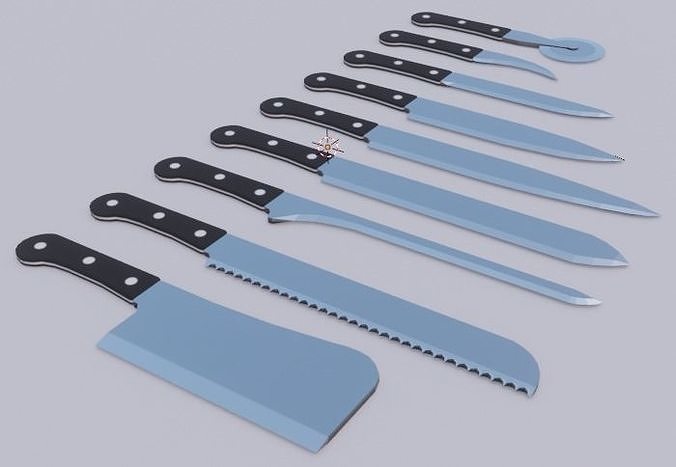 3D model Knife Set of kitchen knives VR / AR / low-poly | CGTrader