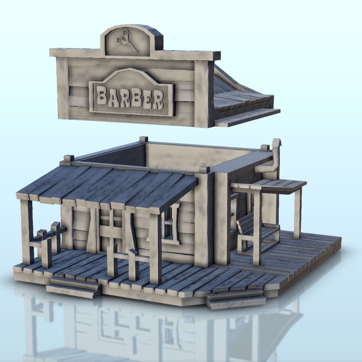 Western barber shop with canopy and bench 10 - USA ACW Civil War 3D ...