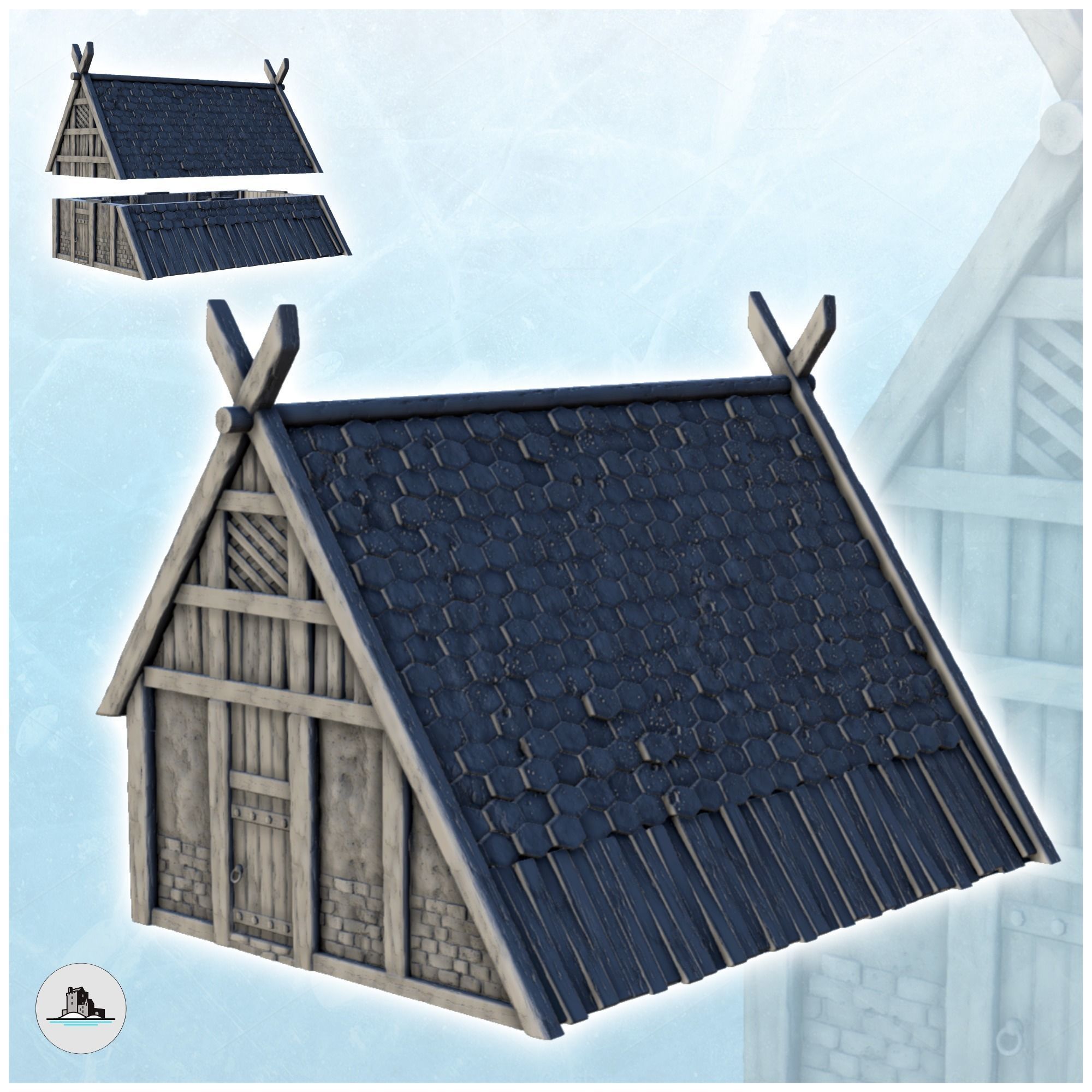 Viking building with sloping roof 4 3D model 3D printable | CGTrader