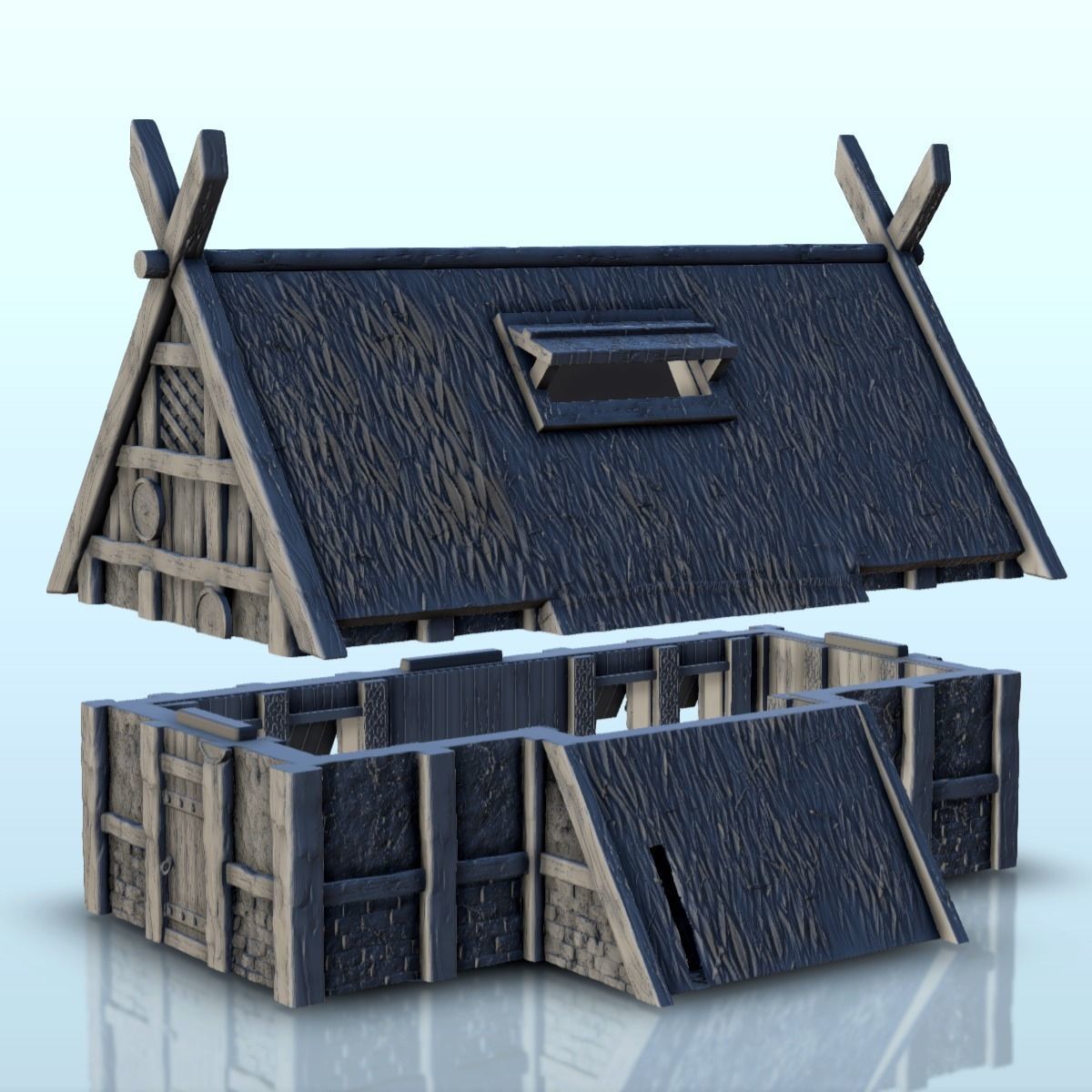 Viking building with large thatched roof and roof window 8 3D model 3D ...