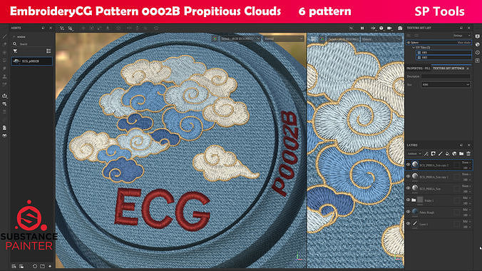 EmbroideryCG Pattern 0002B Propitious Clouds SP tools Texture | CGTrader
