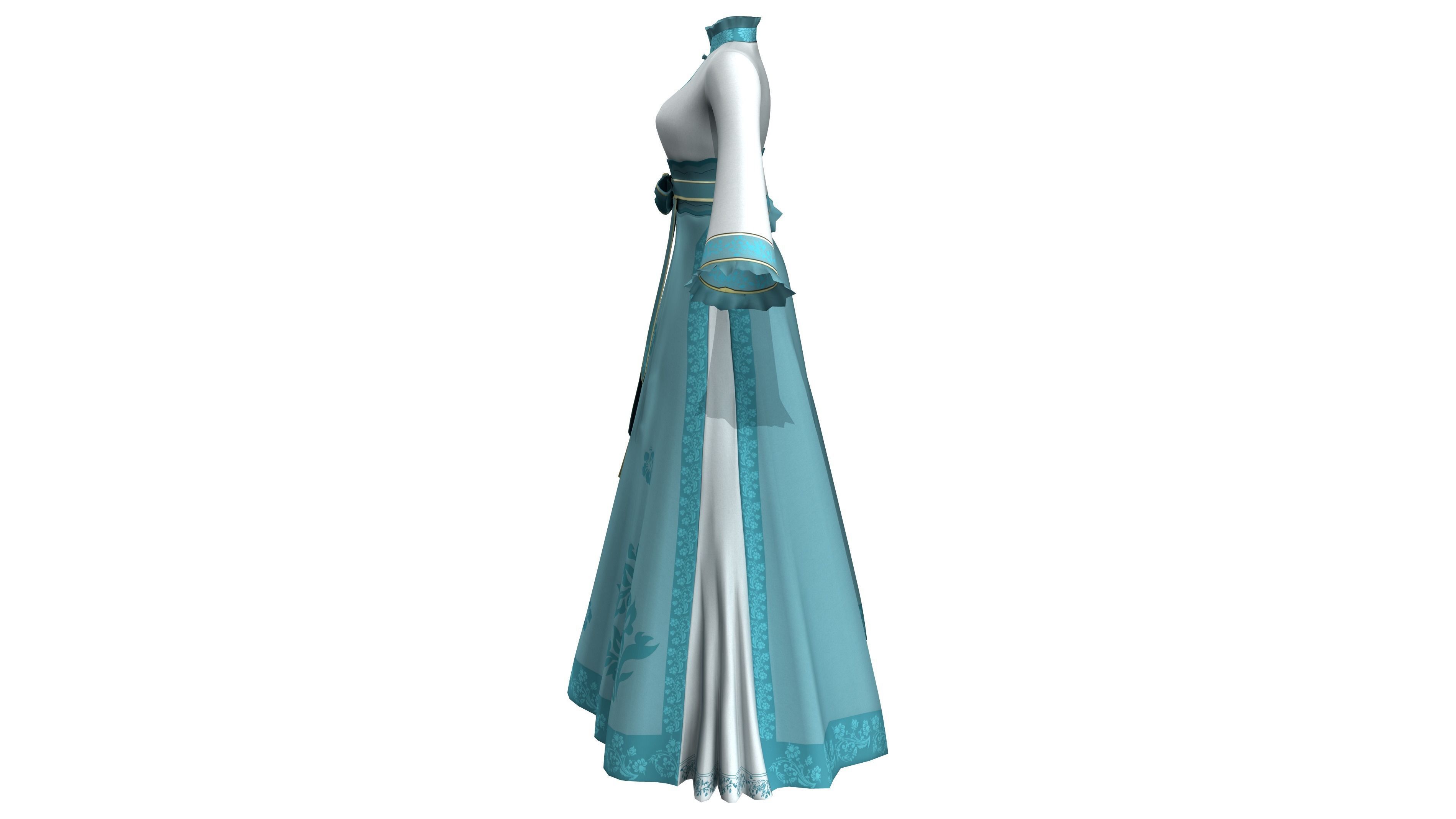 3D model Asian Traditional Fancy Dress With Front Bow VR / AR / low ...