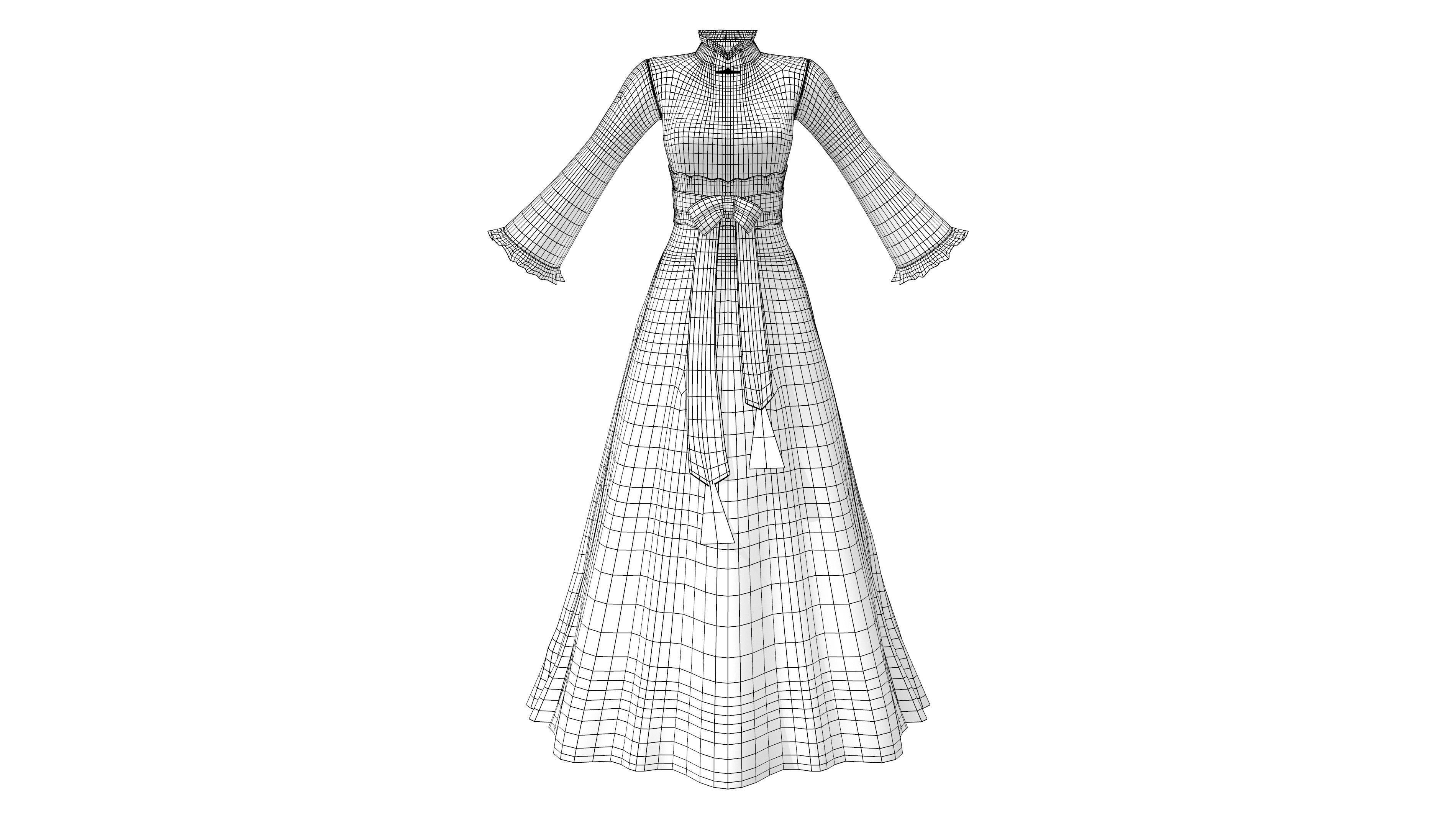 3D model Asian Traditional Fancy Dress With Front Bow VR / AR / low ...