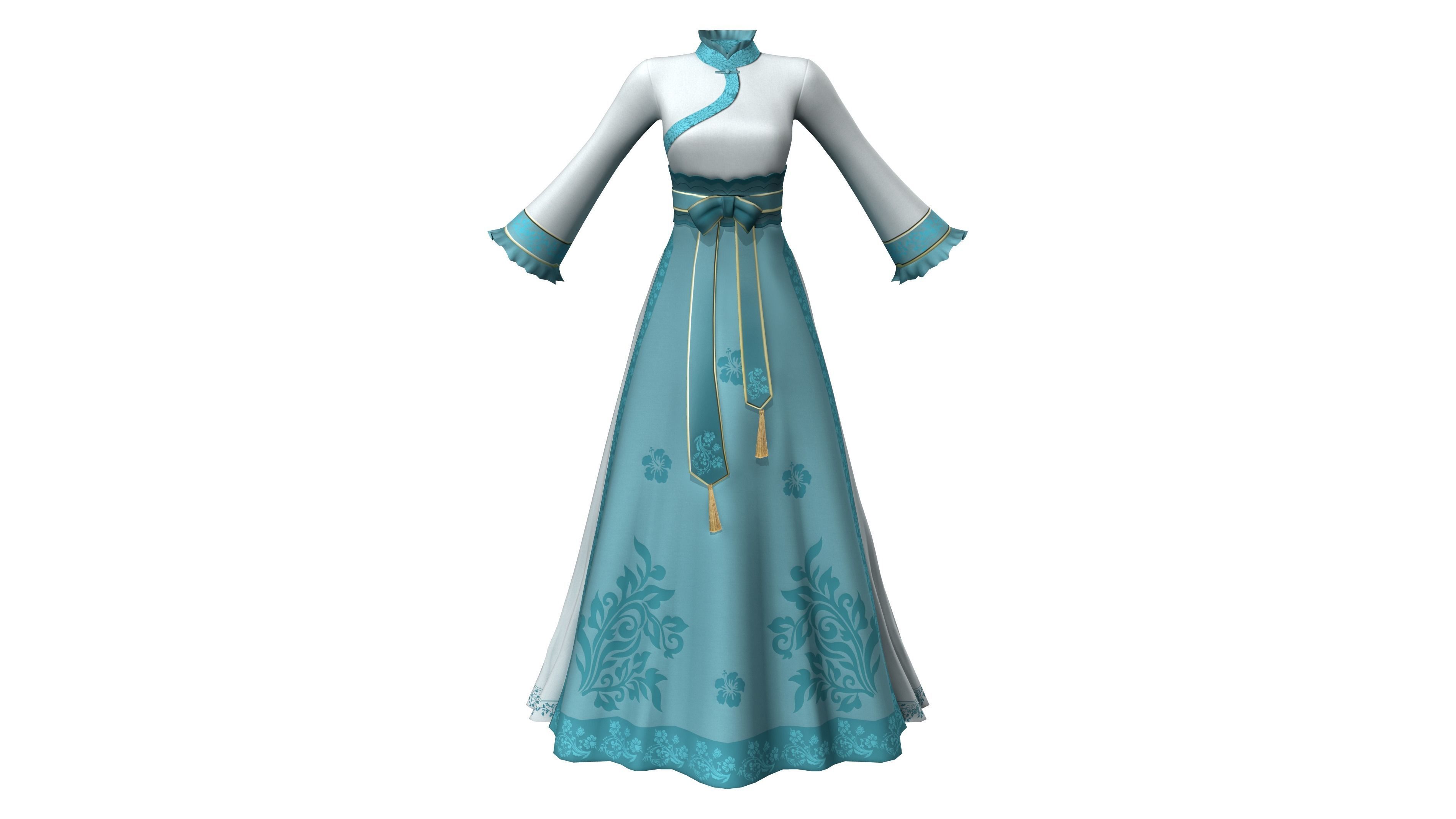 3D model Asian Traditional Fancy Dress With Front Bow VR / AR / low ...