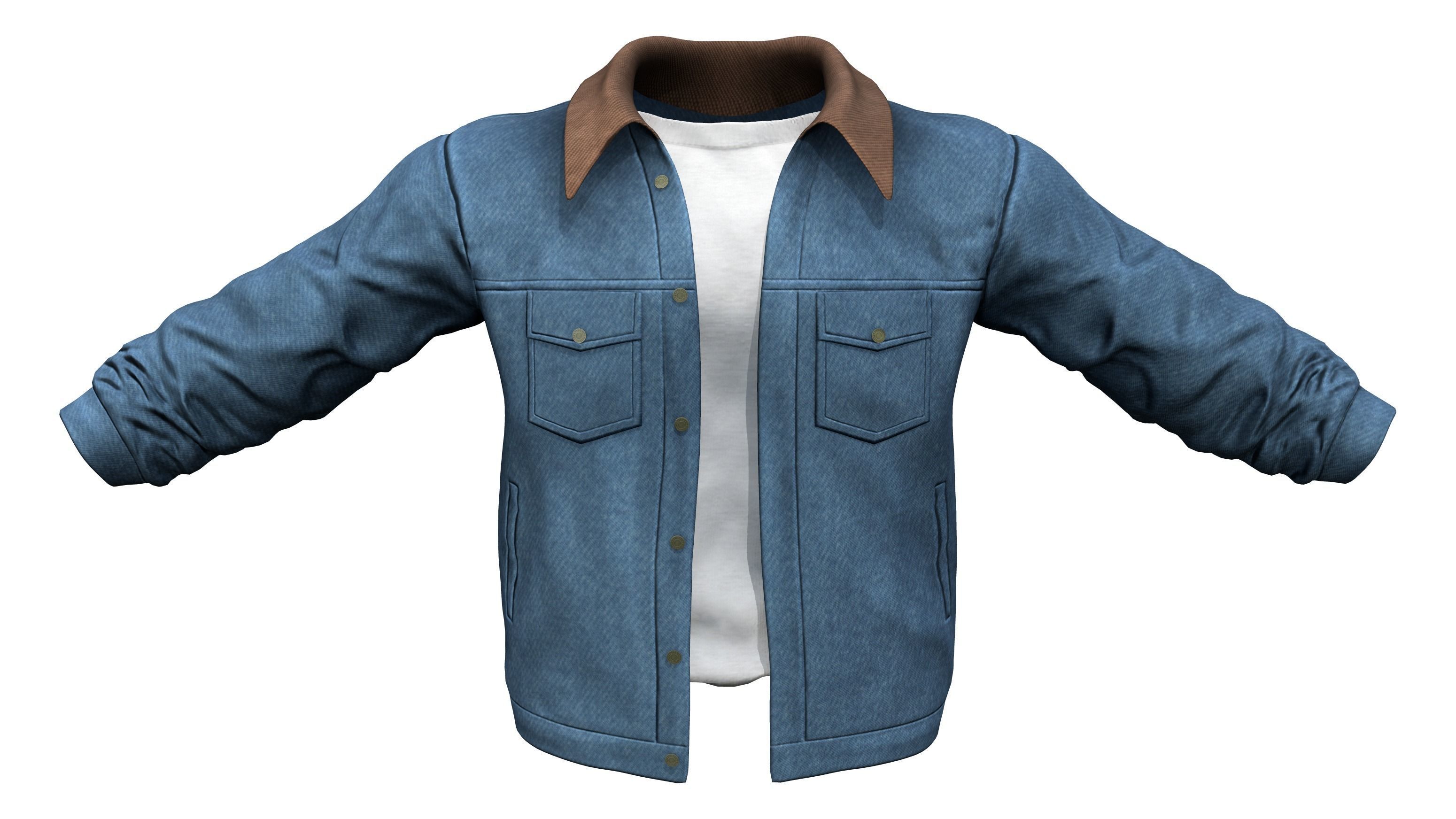 3D model Mens Open Front Denim Jacket With TShirt VR / AR / low-poly ...