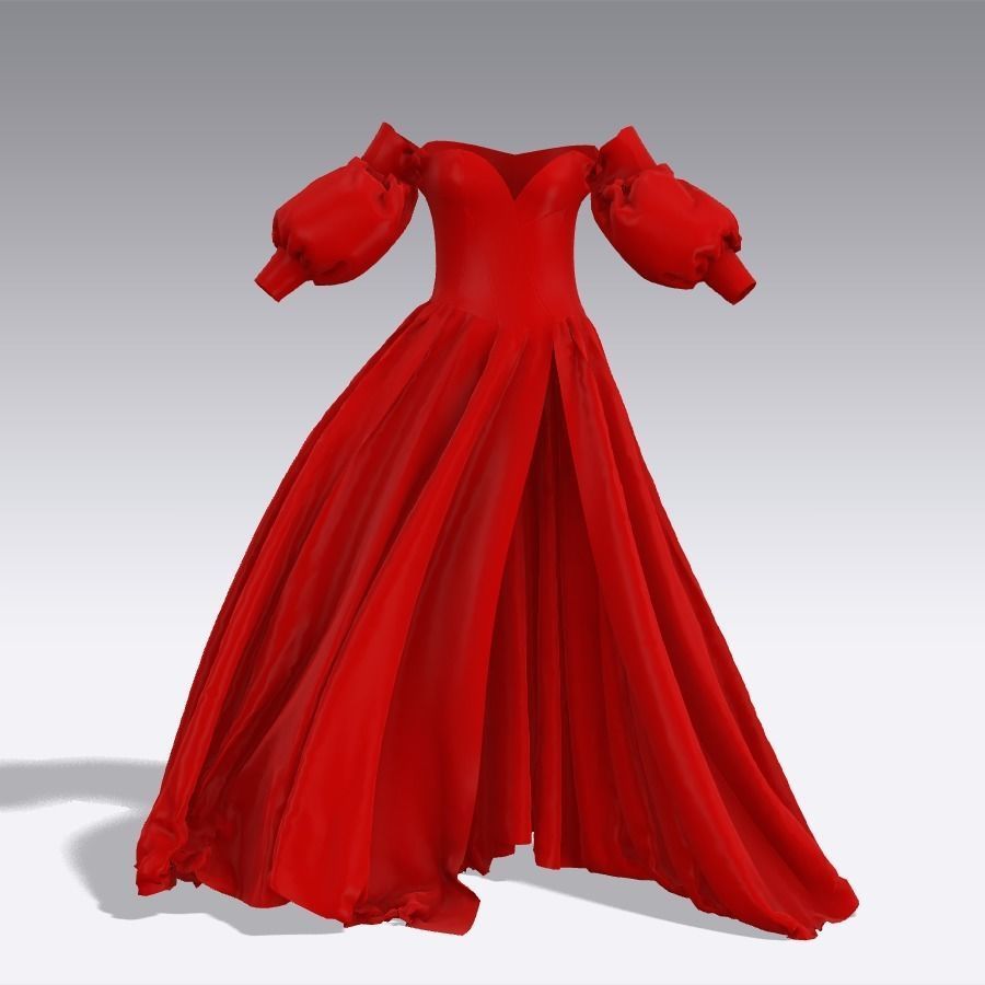 DRESS HEART SHAPED NECKLINE COLLAR LOW SLEVE 3D model | CGTrader