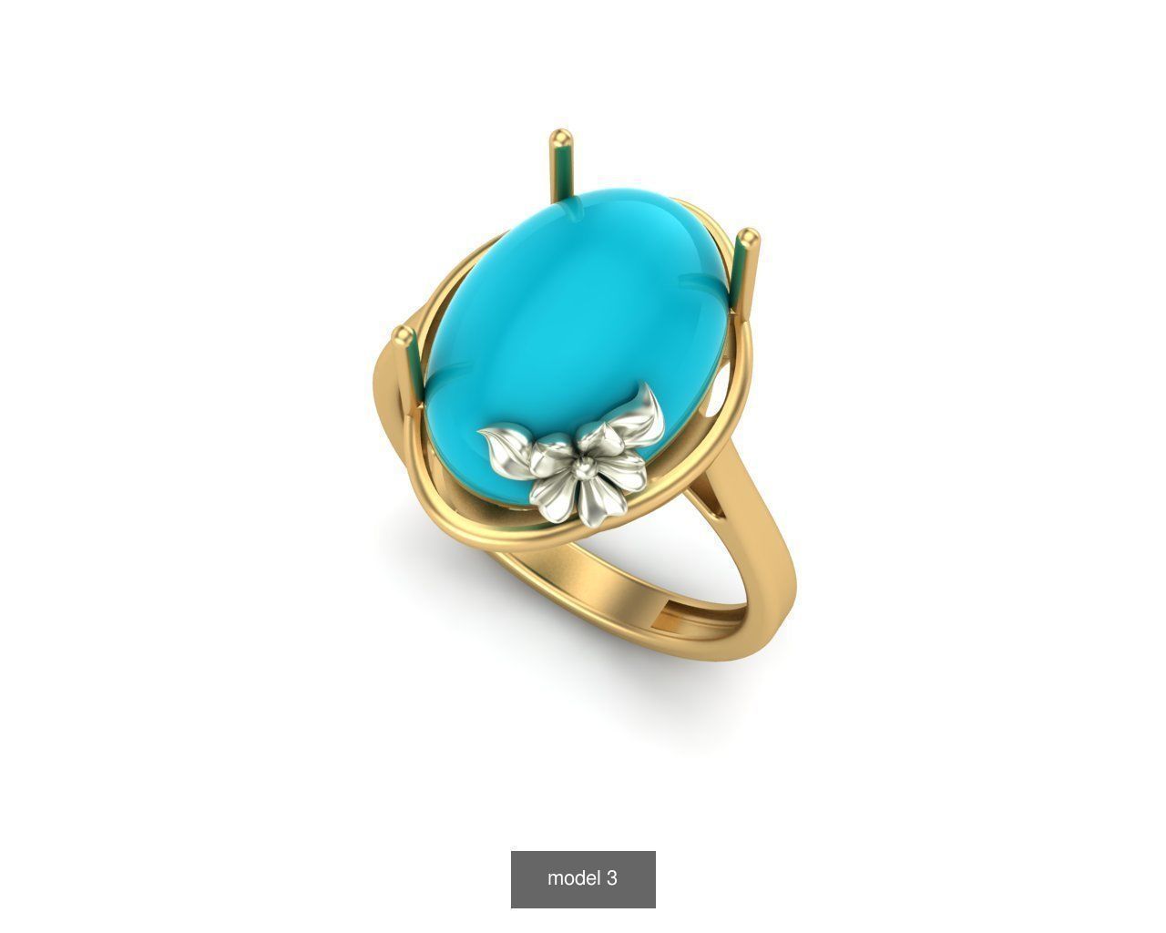 Gold and turquoise ring set 3D Model Collection | CGTrader