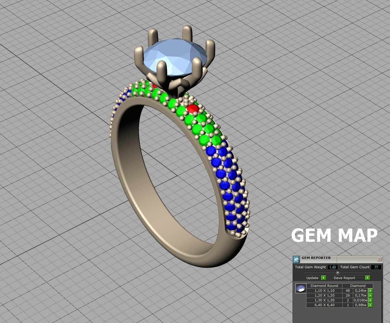 Gianna Engagement 3-Row Diamond Ring 1ct stone 3dprint model 3D model 3D printable | CGTrader