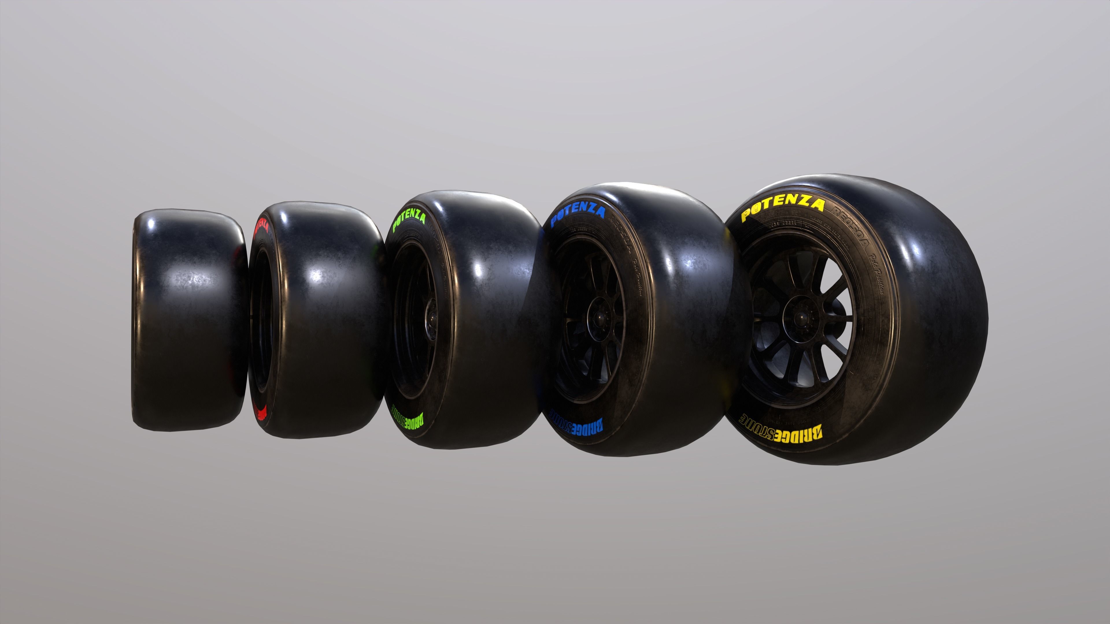 3D model F1 wheels potenza bridgestone game ready VR / AR / low-poly ...