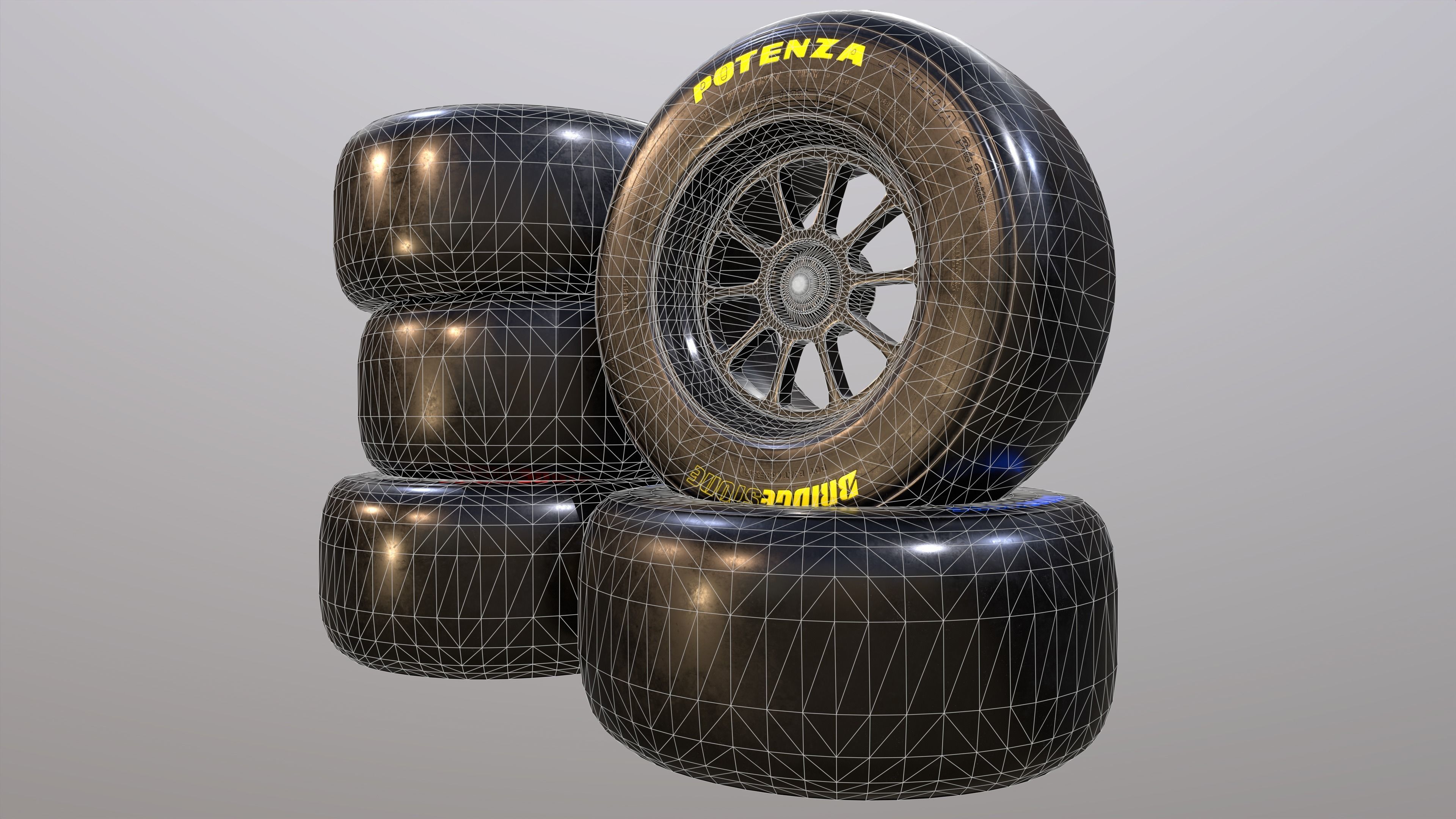 3D model F1 wheels potenza bridgestone game ready VR / AR / low-poly ...