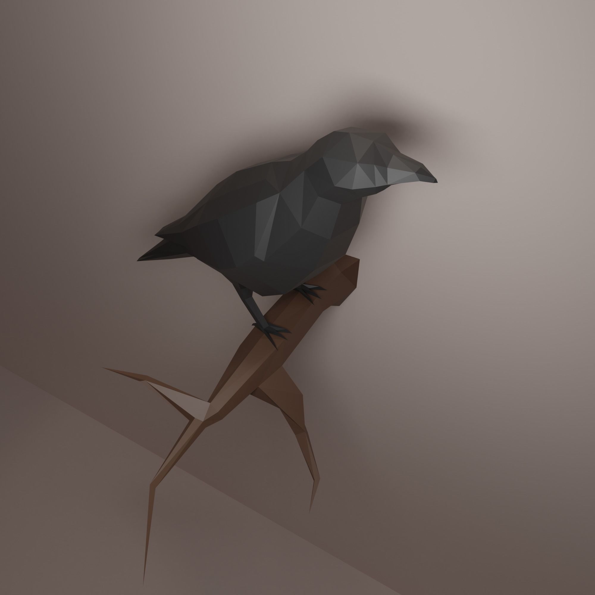 Crow low poly 3d model raven on branch 3D model | CGTrader
