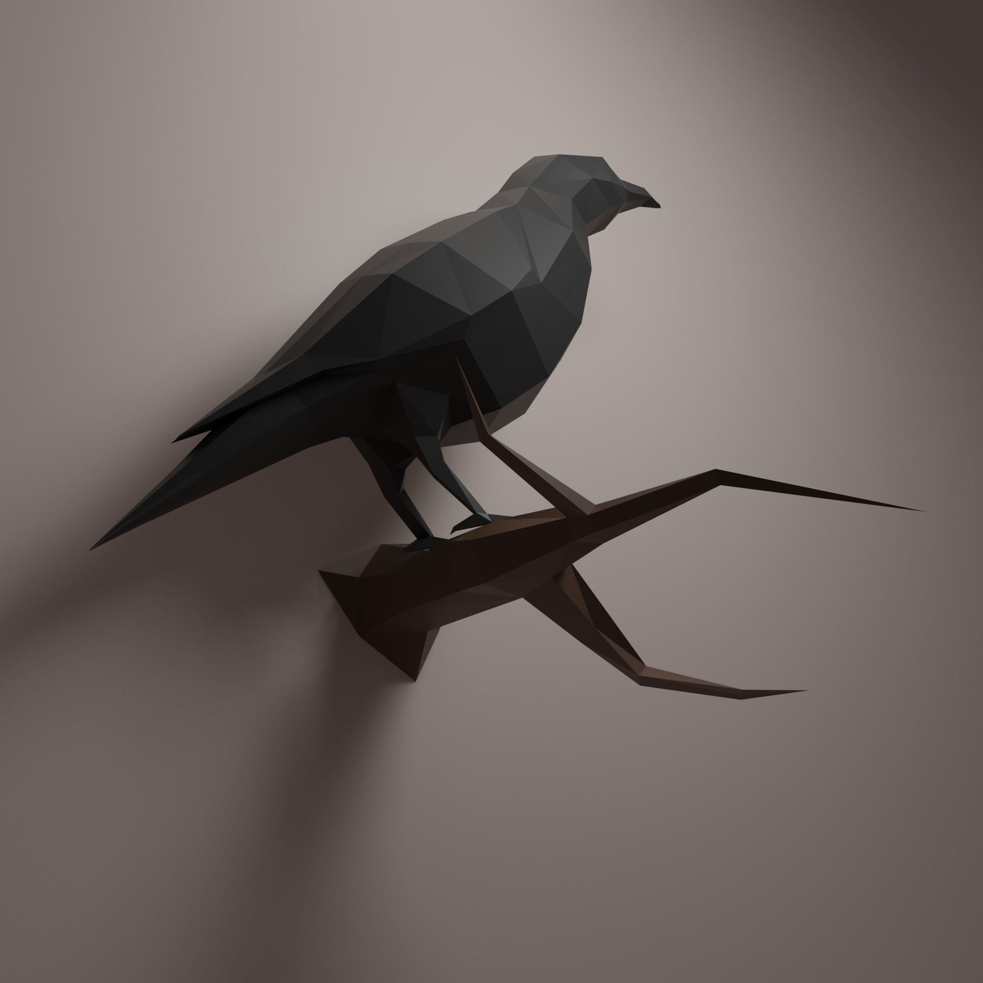 Crow low poly 3d model raven on branch 3D model | CGTrader