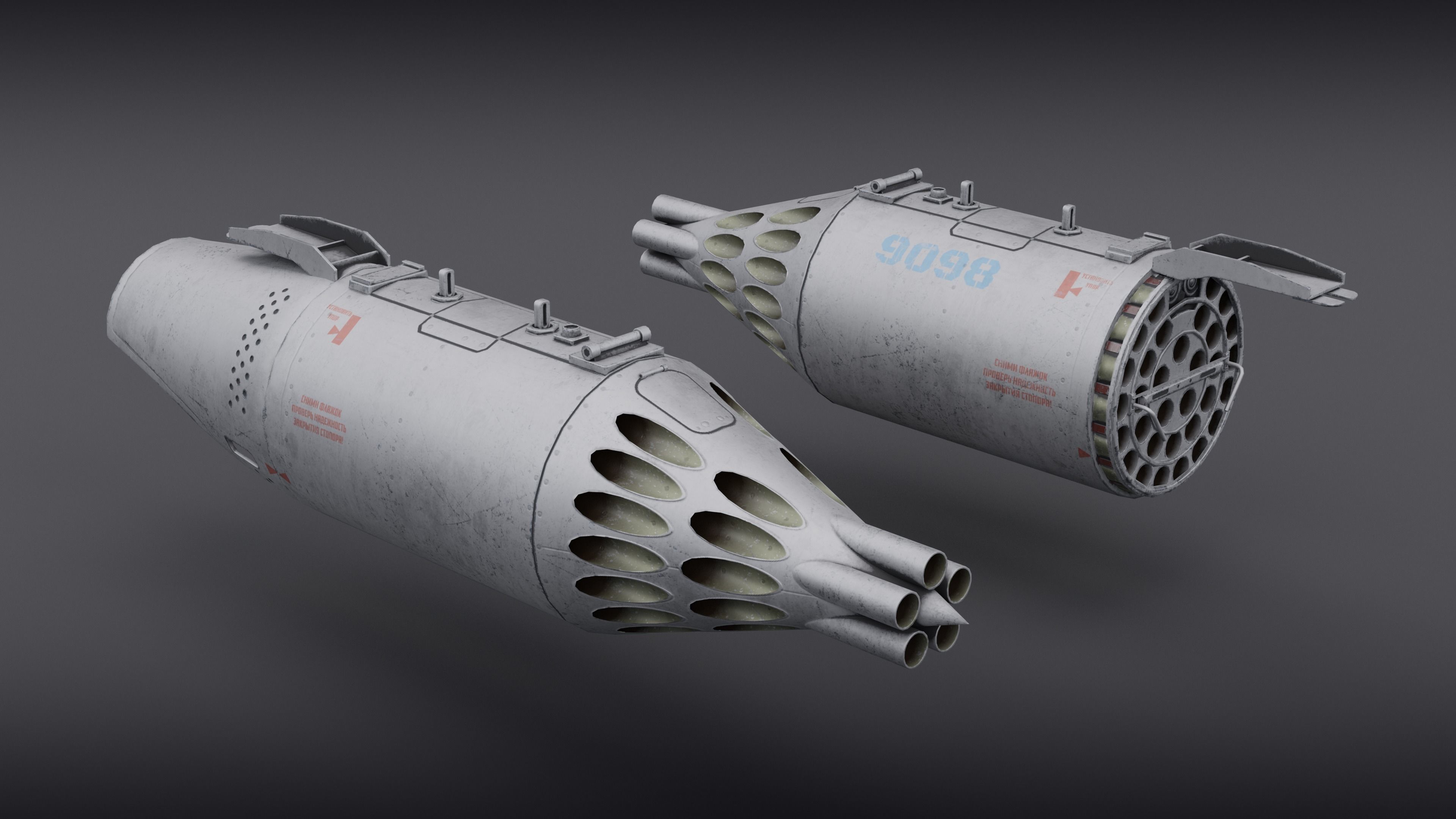 3D model UB-32A launcher unguided missile rockets gameready models VR ...