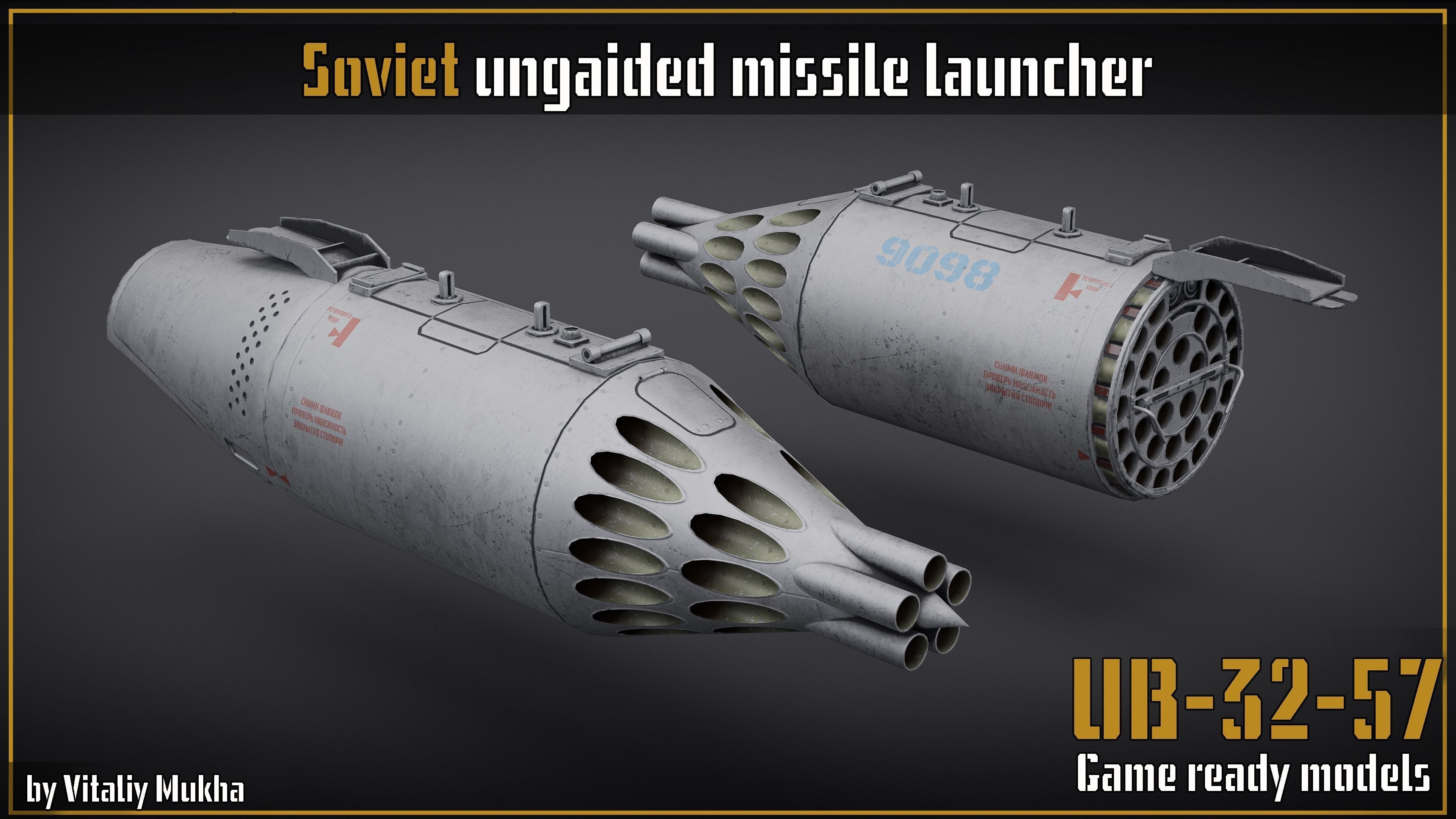 3D model UB-32A launcher unguided missile rockets gameready models VR ...