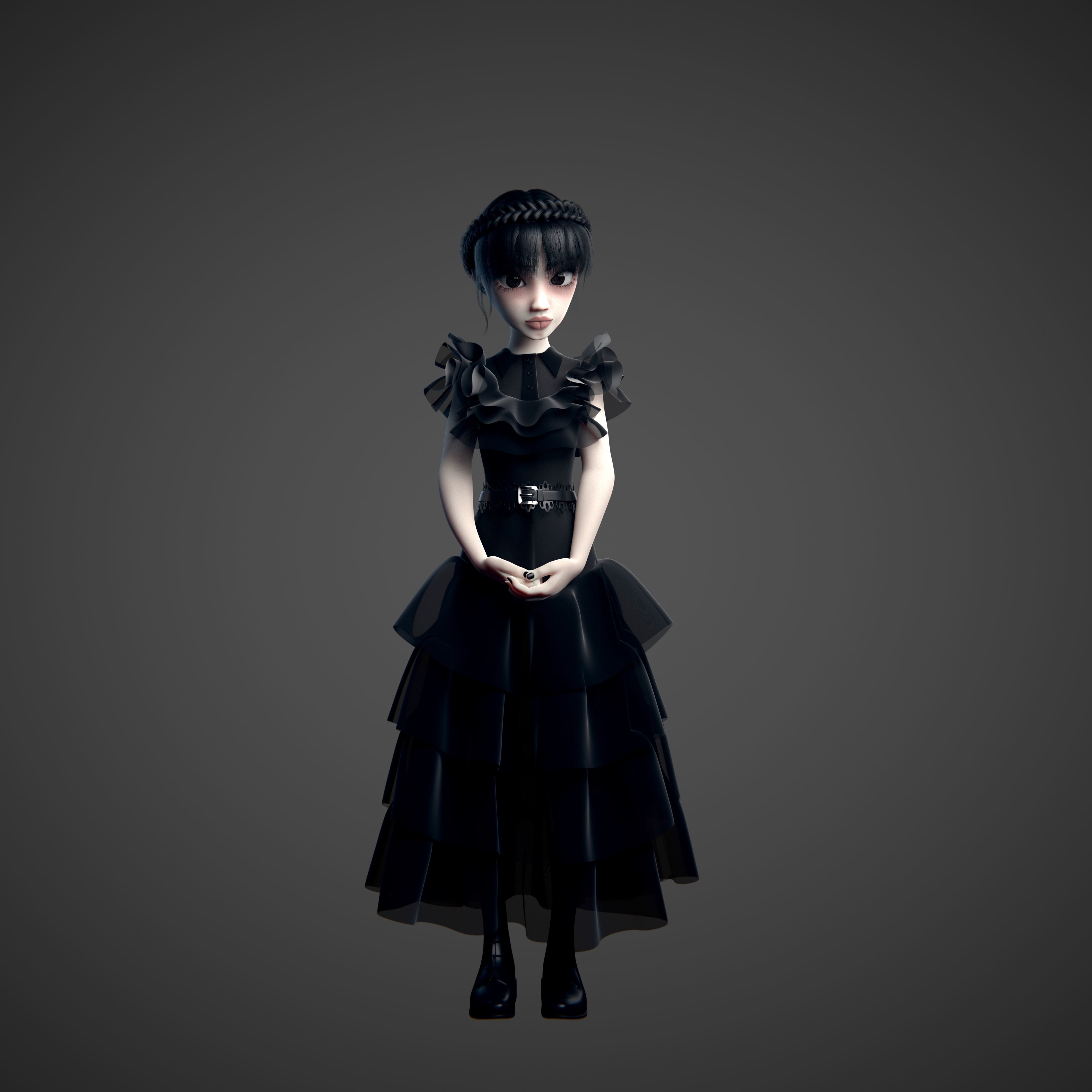 3D model Wednesday Addams v2 - Rigged 3D Character Low-poly 3D model VR ...