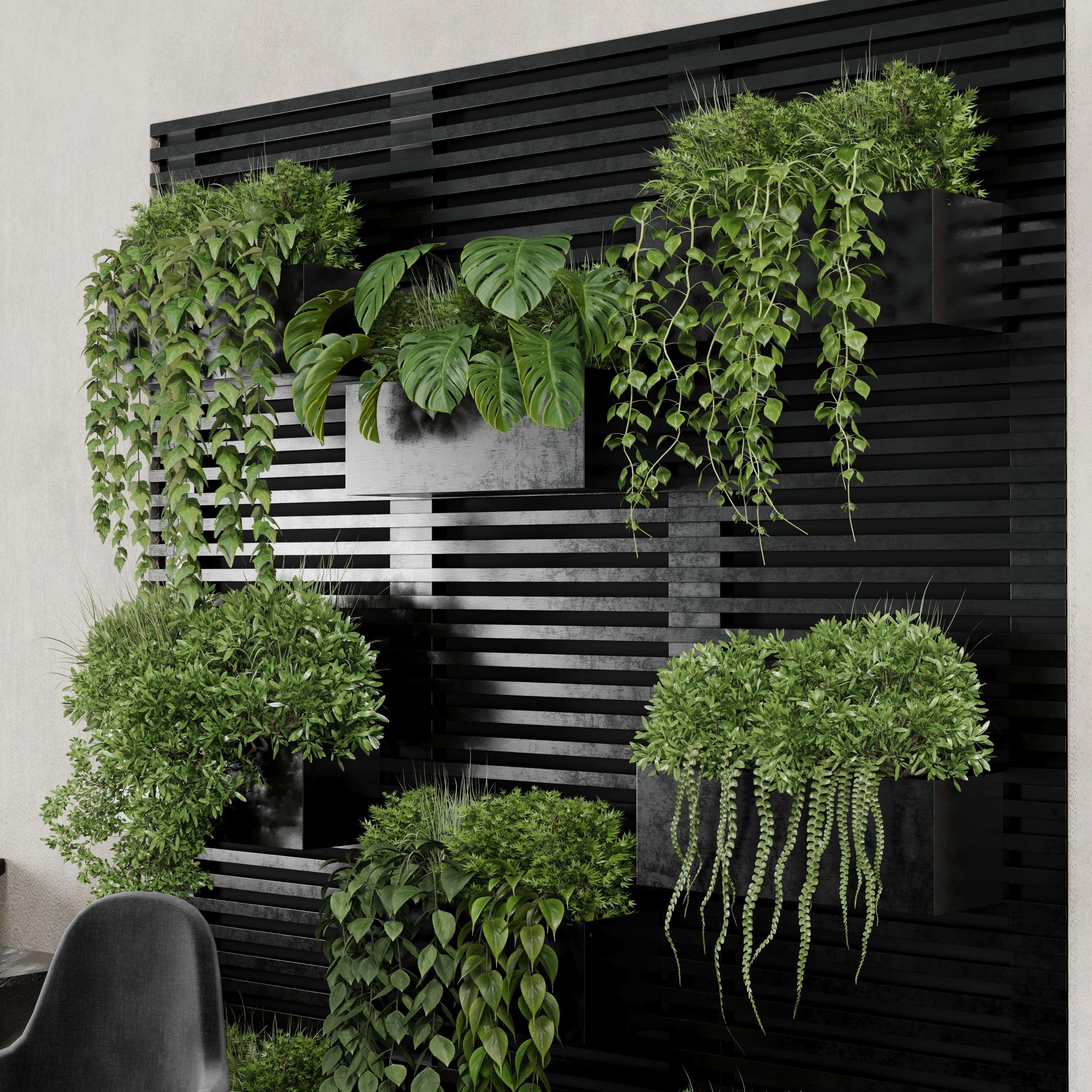 3D model Reception Desk and Wall plant - office furniture 10 VR / AR ...