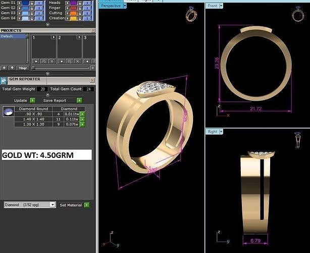 Band 3dm Render Details diamond ring gold 3D model 3D printable | CGTrader