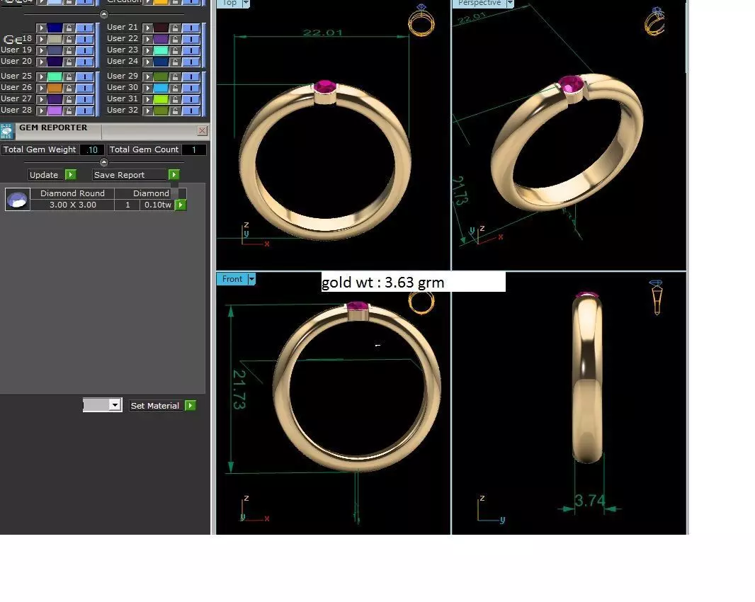 Band 3dm Render Details gold ring with ruby stone 3D model 3D printable ...