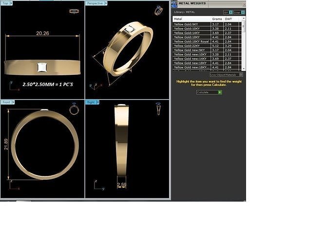 Band 3dm Render Details gold wedding ring with princess cut d... 3D model 3D printable | CGTrader