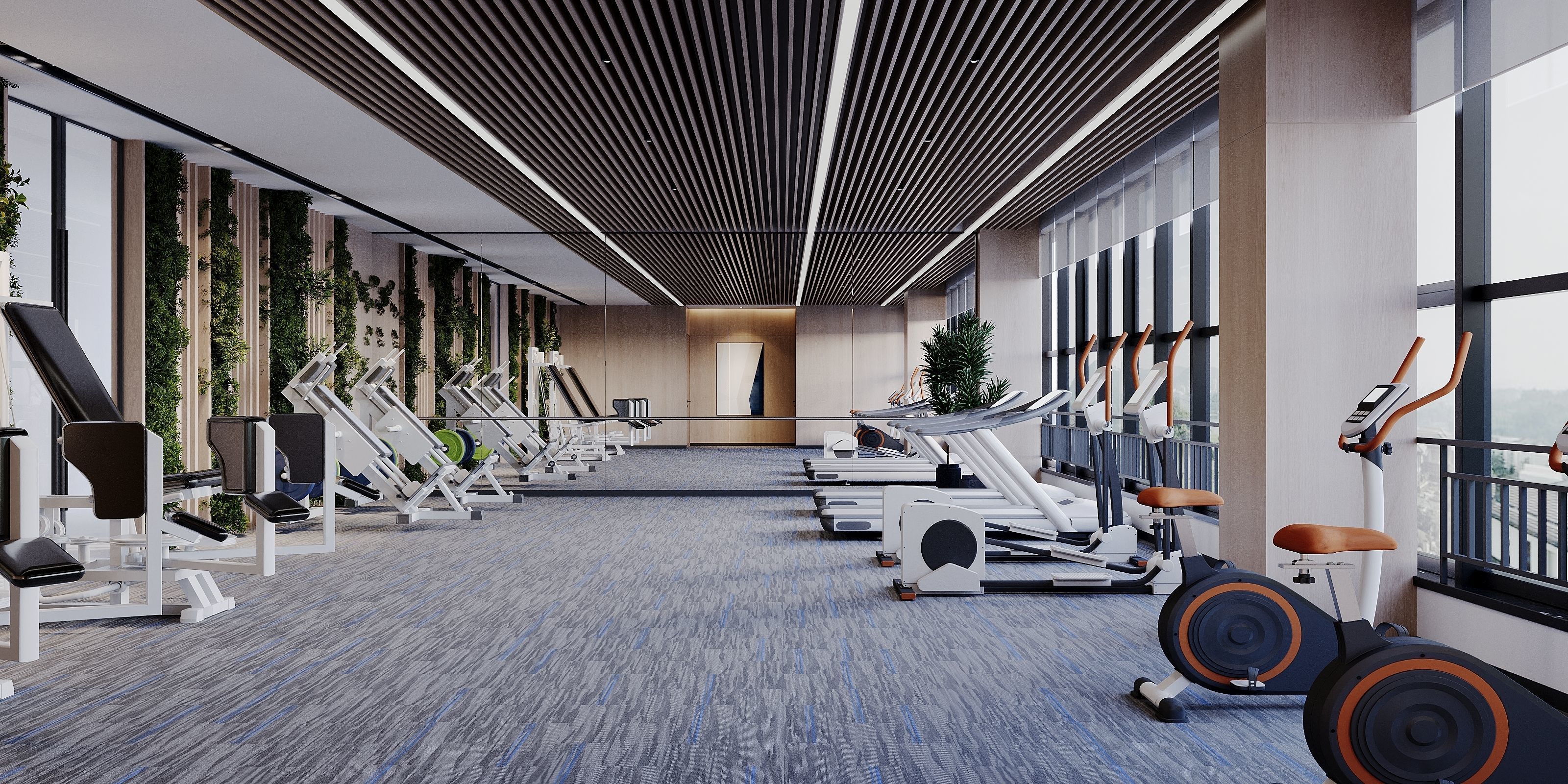 gymnasium gym with exercise machines and plants 3D model | CGTrader