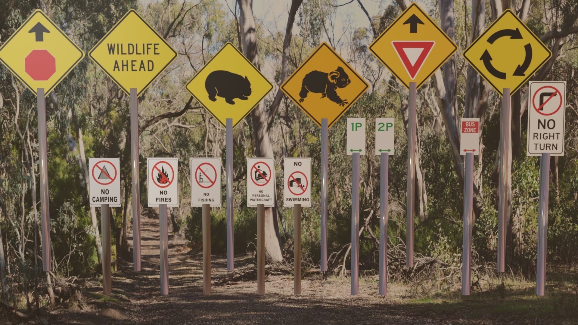 Australian Road Signs free 3D model | CGTrader