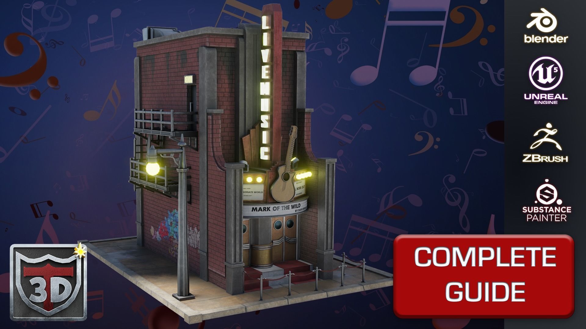 Blender 3 Unreal Engine 5 Vintage Music Hall Building Gamedev 3D model ...