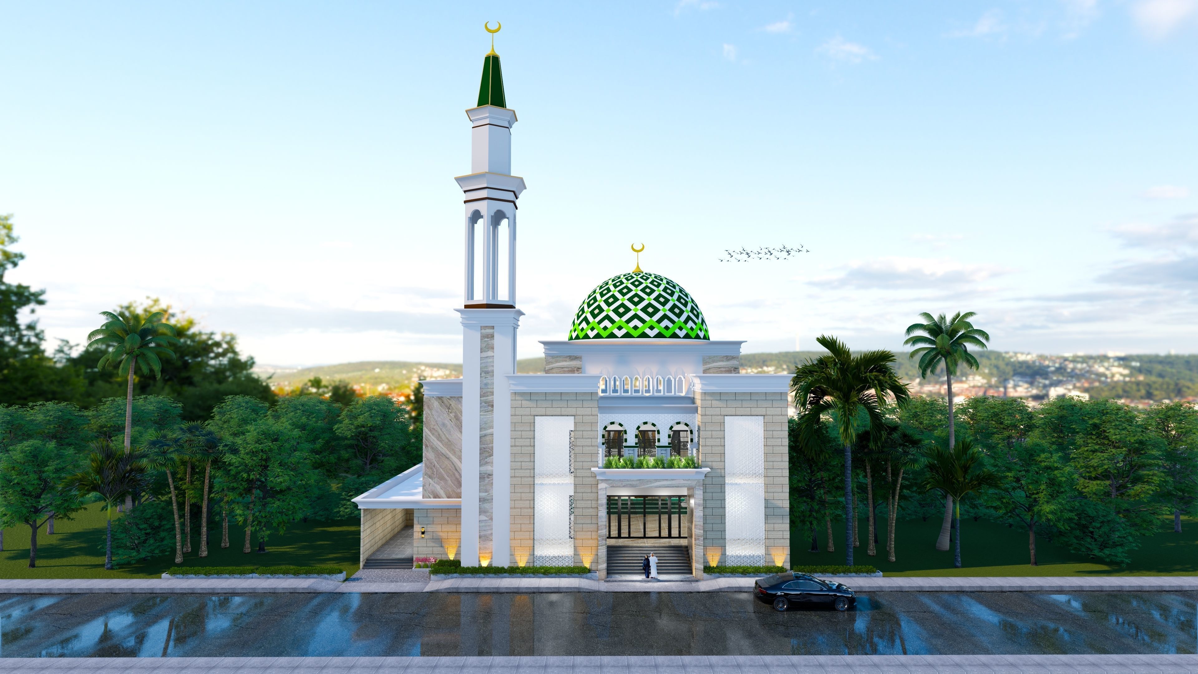 3D design at sketch up Modelling Elegant Modern Mosque 3D model | CGTrader
