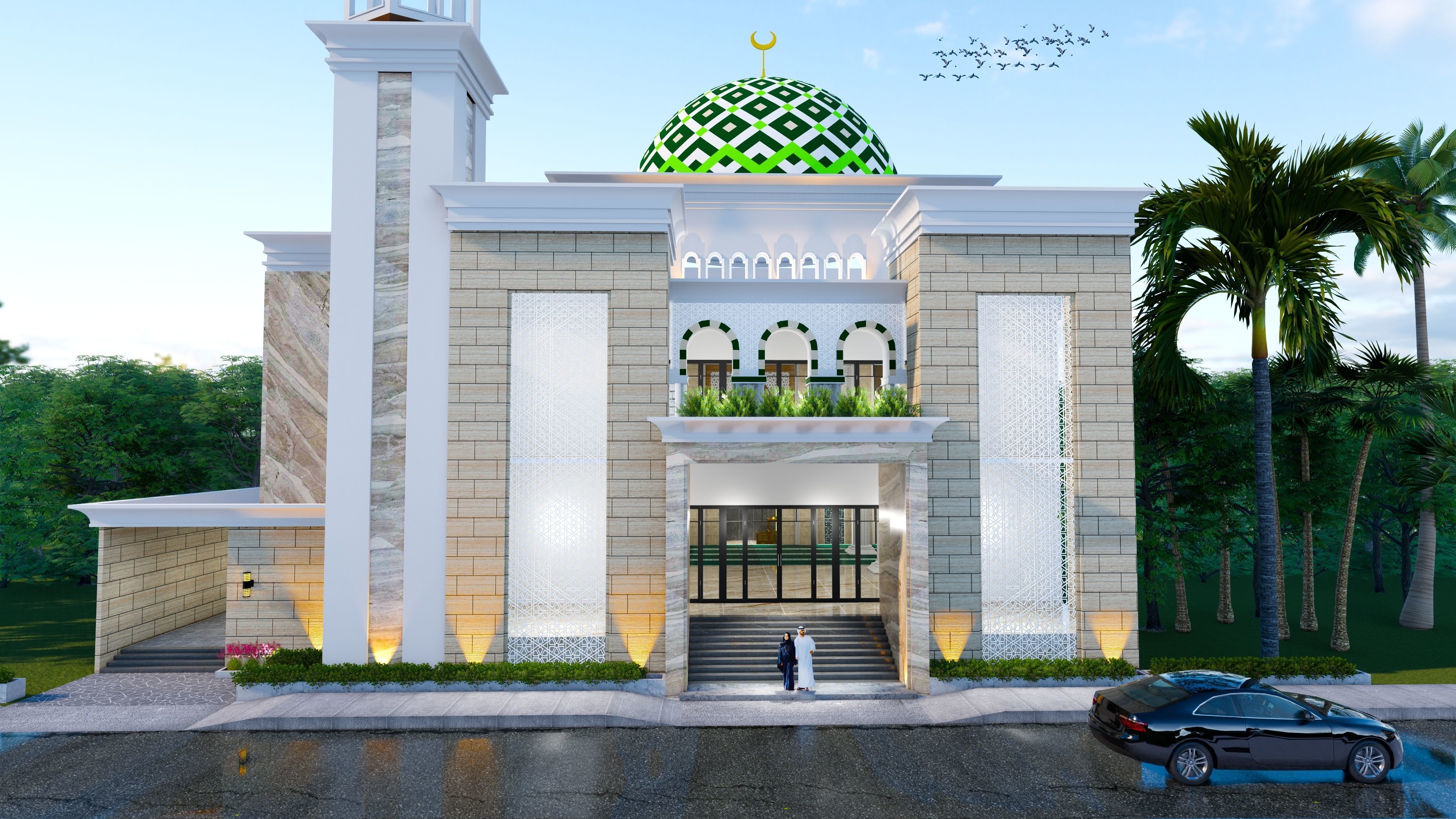 3D design at sketch up Modelling Elegant Modern Mosque 3D model | CGTrader