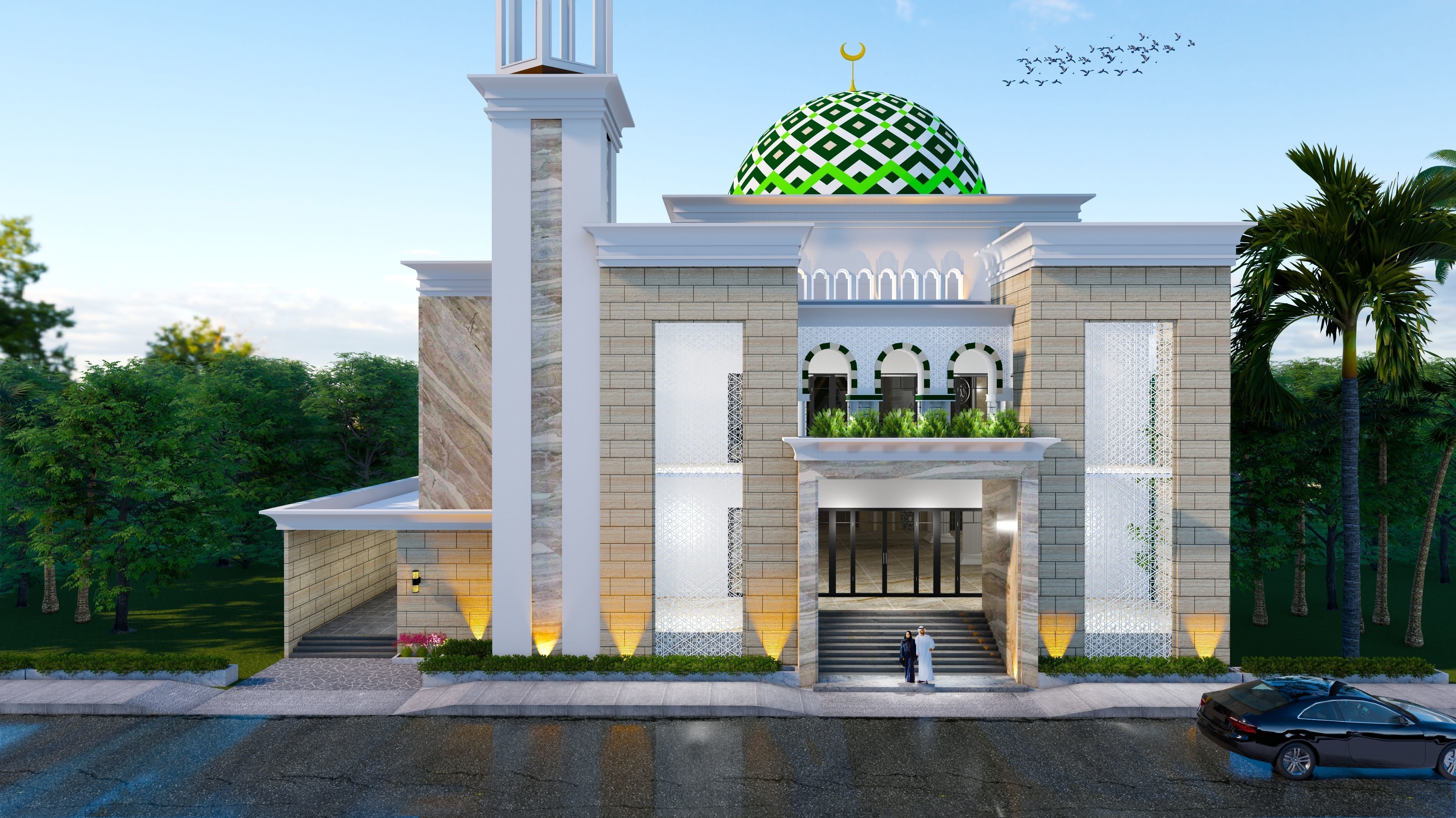3D design at sketch up Modelling Elegant Modern Mosque 3D model | CGTrader
