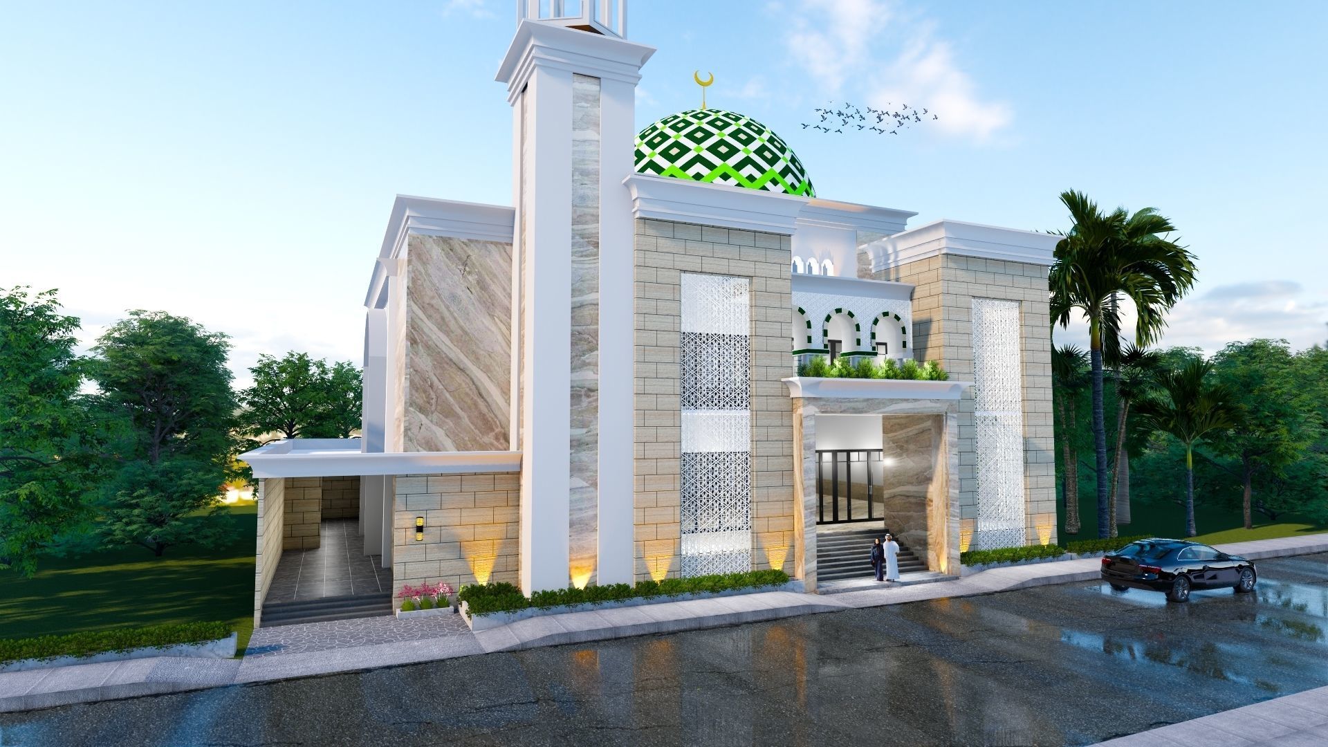 3D design at sketch up Modelling Elegant Modern Mosque 3D model | CGTrader