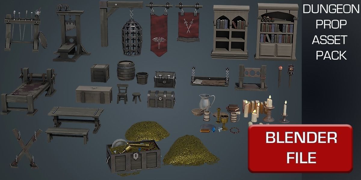 Blender 3 Become a Prop Artist Dungeon Pack 3D model animated rigged ...