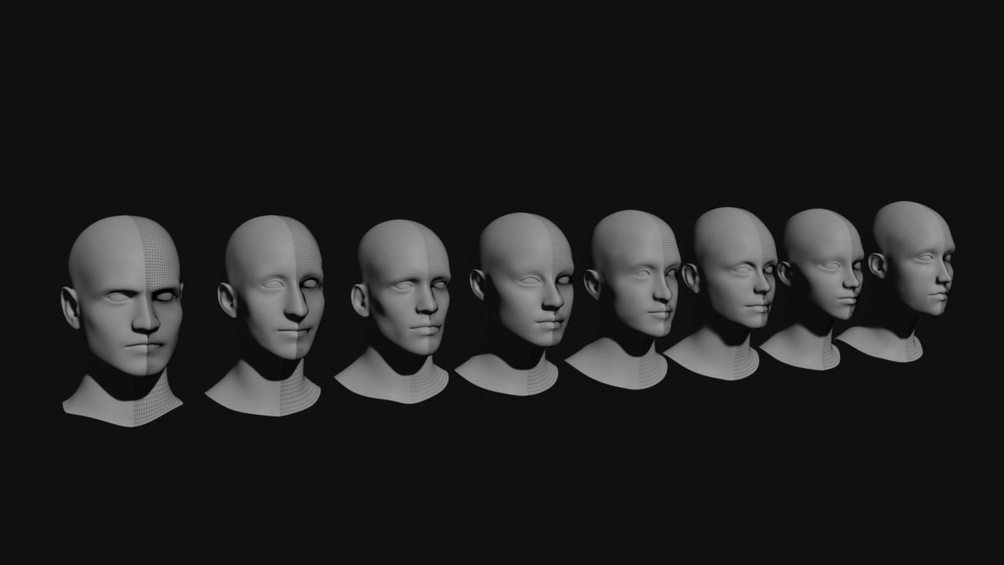 Basic face shapes with the correct topology 3D model | CGTrader