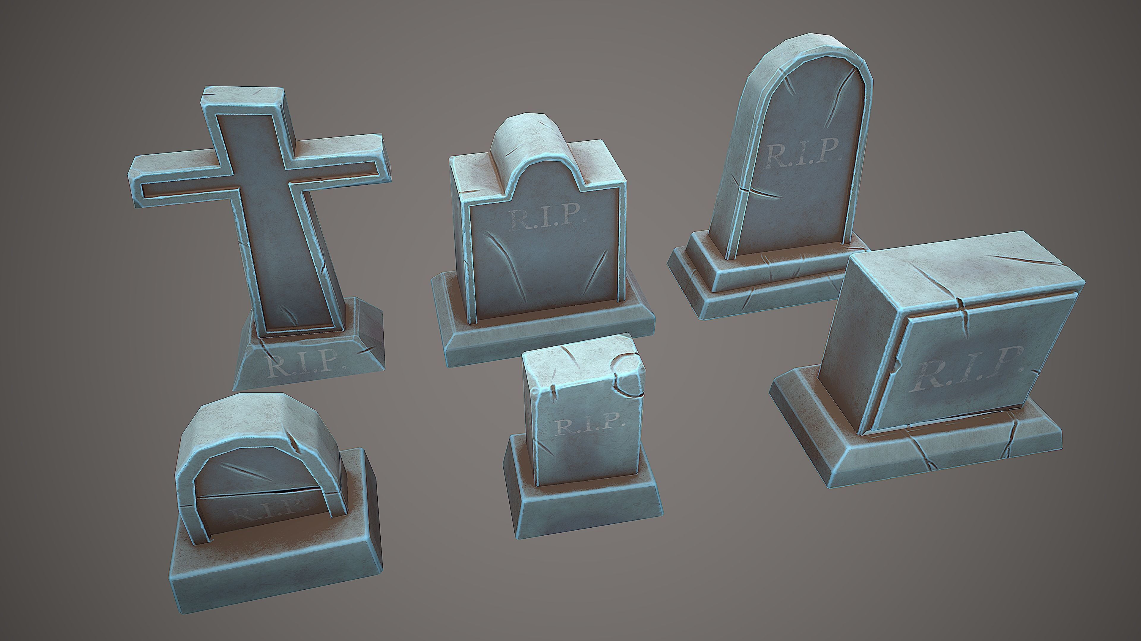 3D model GRAVES STYLIZED CARTOON MINI PACK VR / AR / low-poly | CGTrader