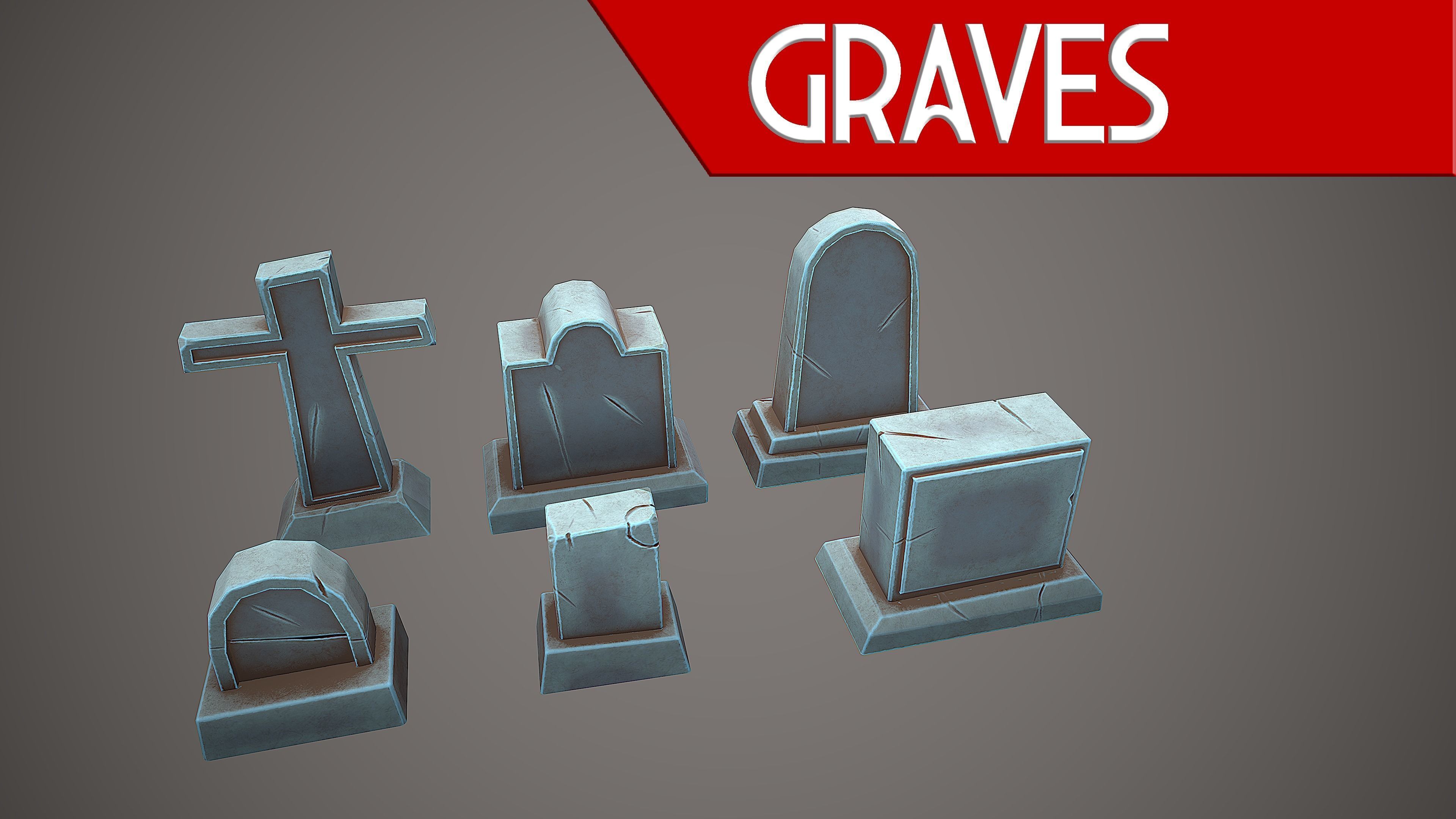 3D model GRAVES STYLIZED CARTOON MINI PACK VR / AR / low-poly | CGTrader