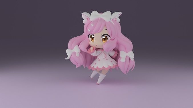 chibi02 anime girl with hair and dress 3D model 3D printable | CGTrader