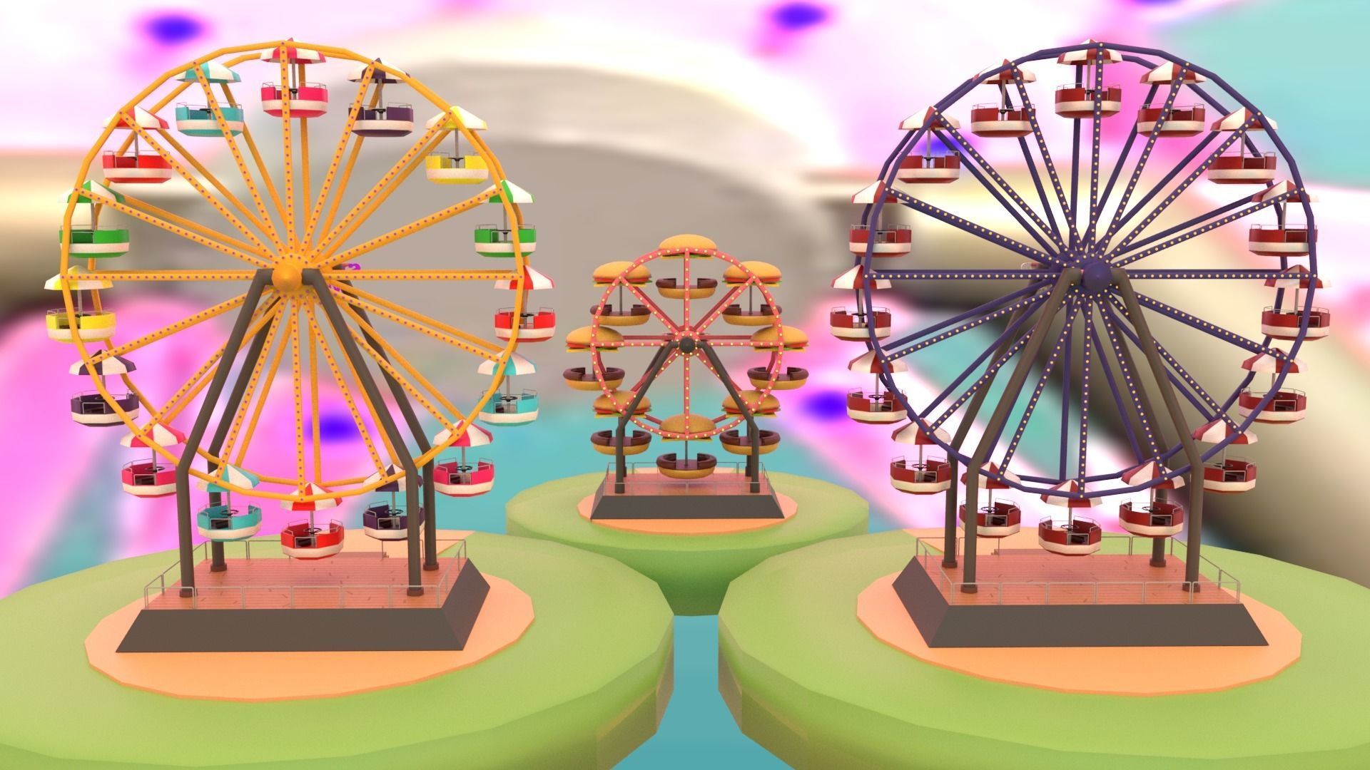 3D model Ferris wheels pack VR / AR / low-poly | CGTrader