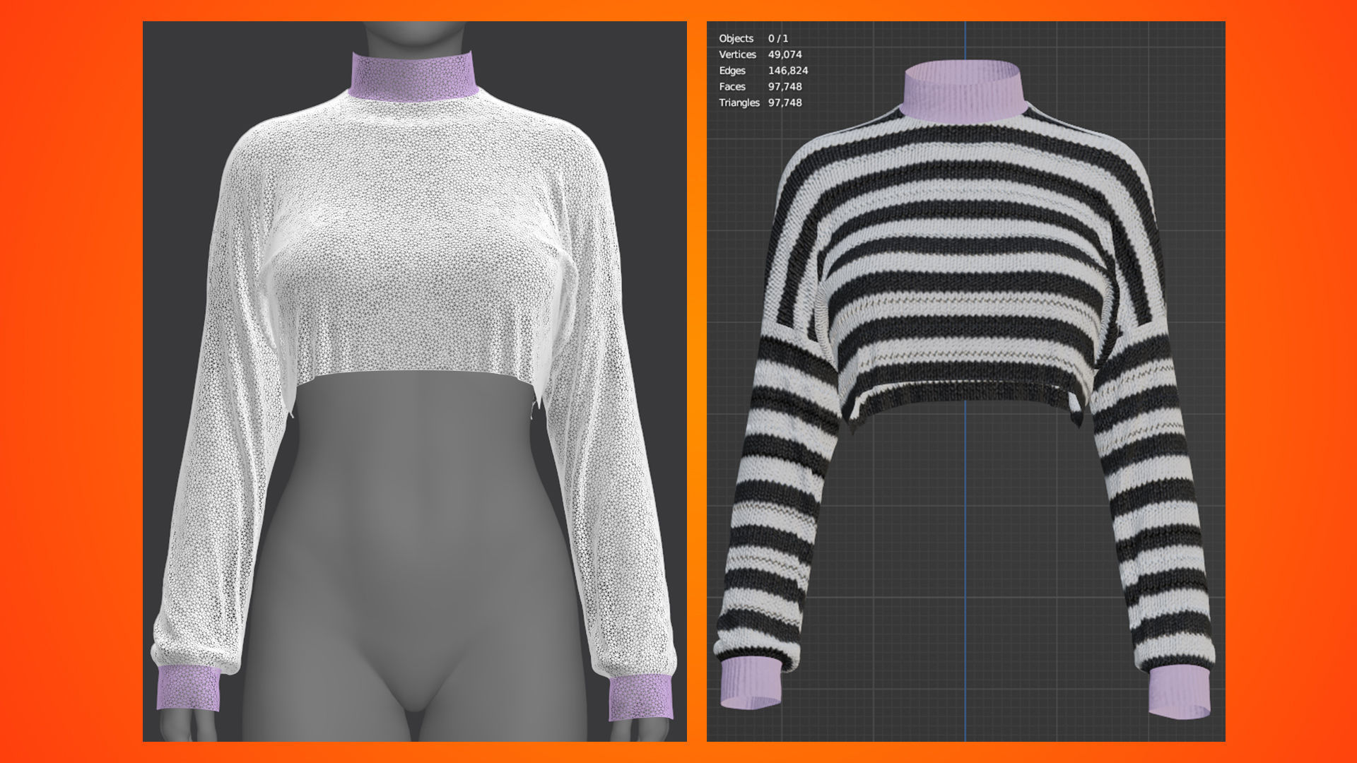 Oversize Horizontal Striped Cropped Jumper 3D model | CGTrader