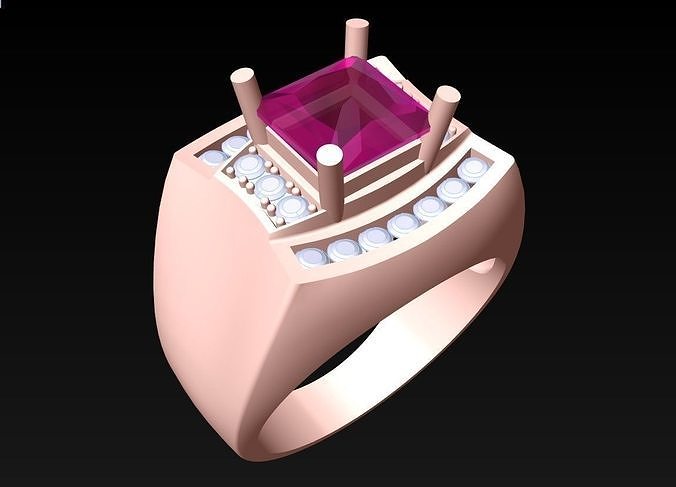 Square Stone Rings - Mens Rings - N4214 3D model 3D printable | CGTrader