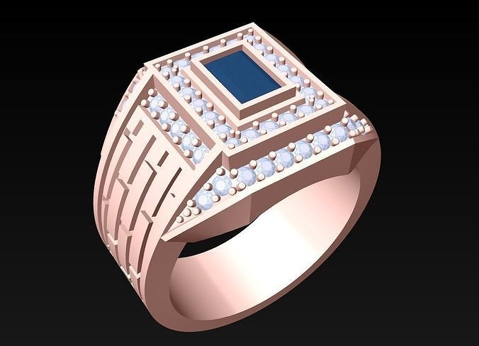 Rectangular Stone Rings - Mens Rings - N4220 3D model 3D printable ...