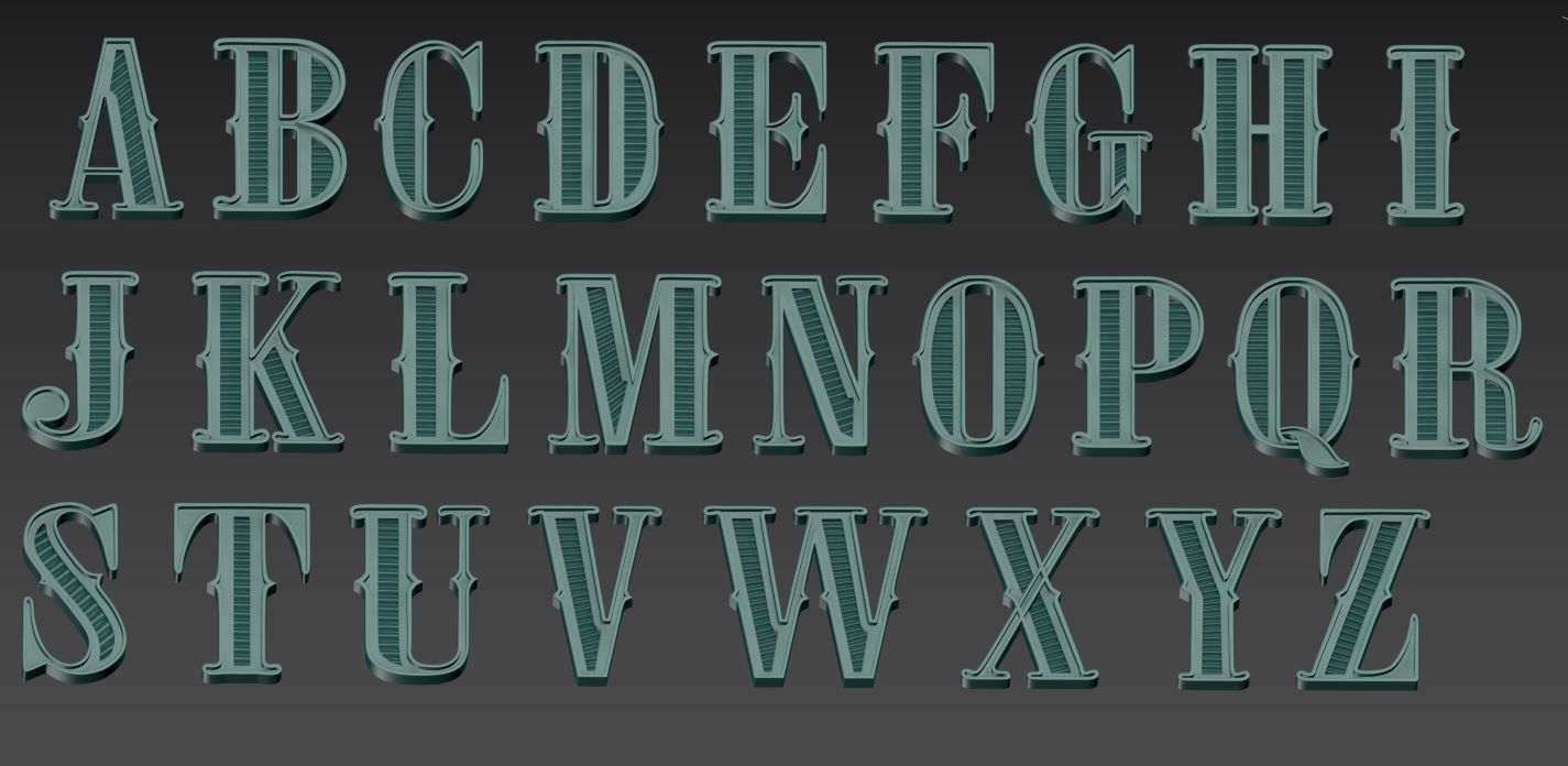 Western Vintage Latin Alphabet 3D model 3D printable | CGTrader