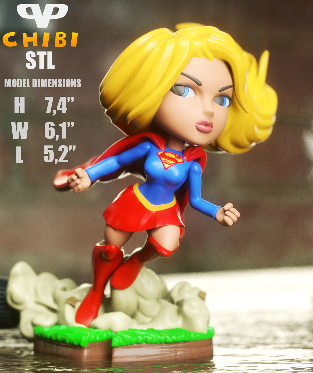 Supergirl Chibi STL for 3D Printing ChibiSTL 3DXM 3D model 3D printable ...