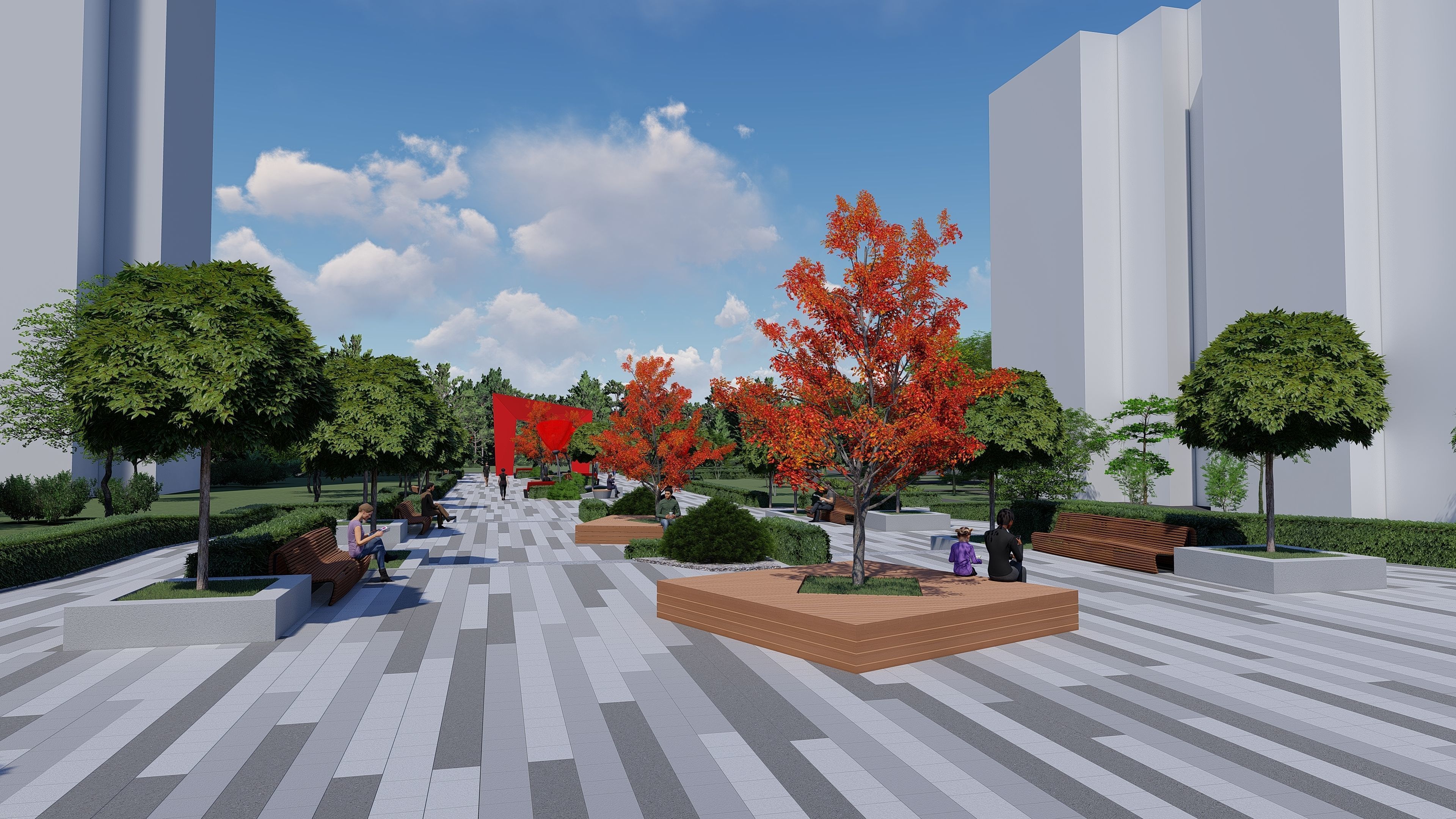 3D model of the urban environment with houses and a square 3D model ...