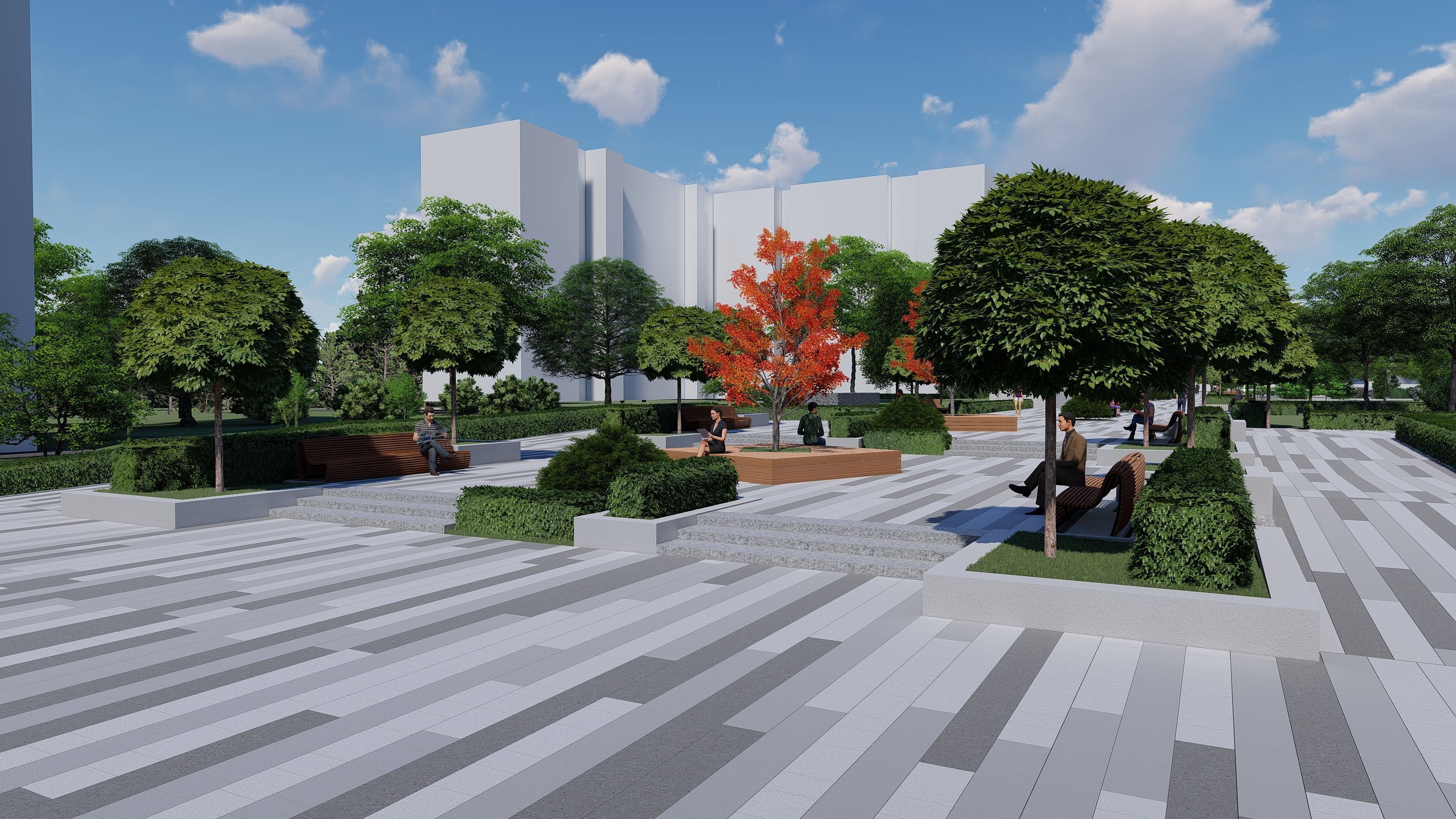 3D model of the urban environment with houses and a square 3D model ...