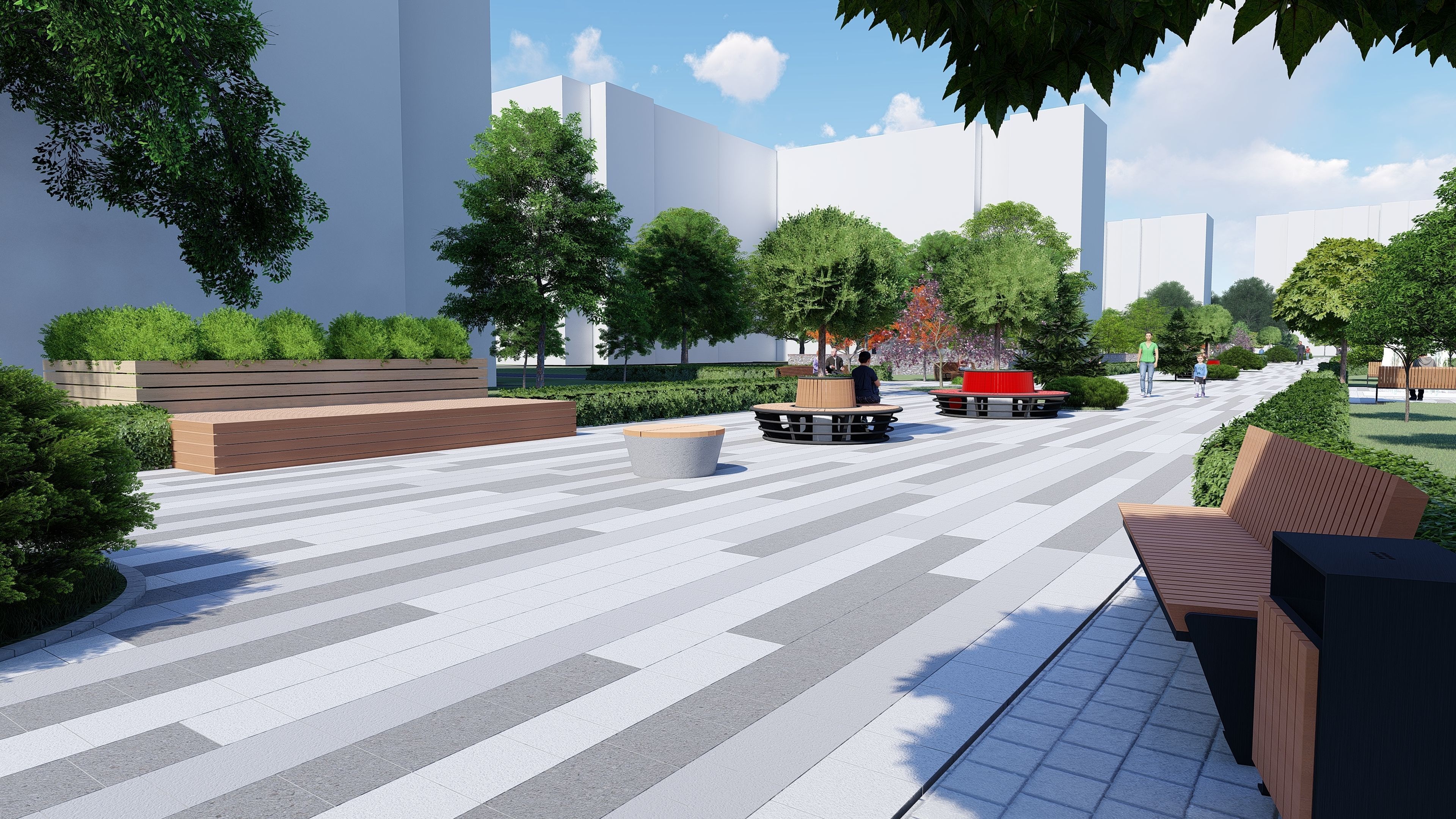 3D model of the urban environment with houses and a square 3D model ...