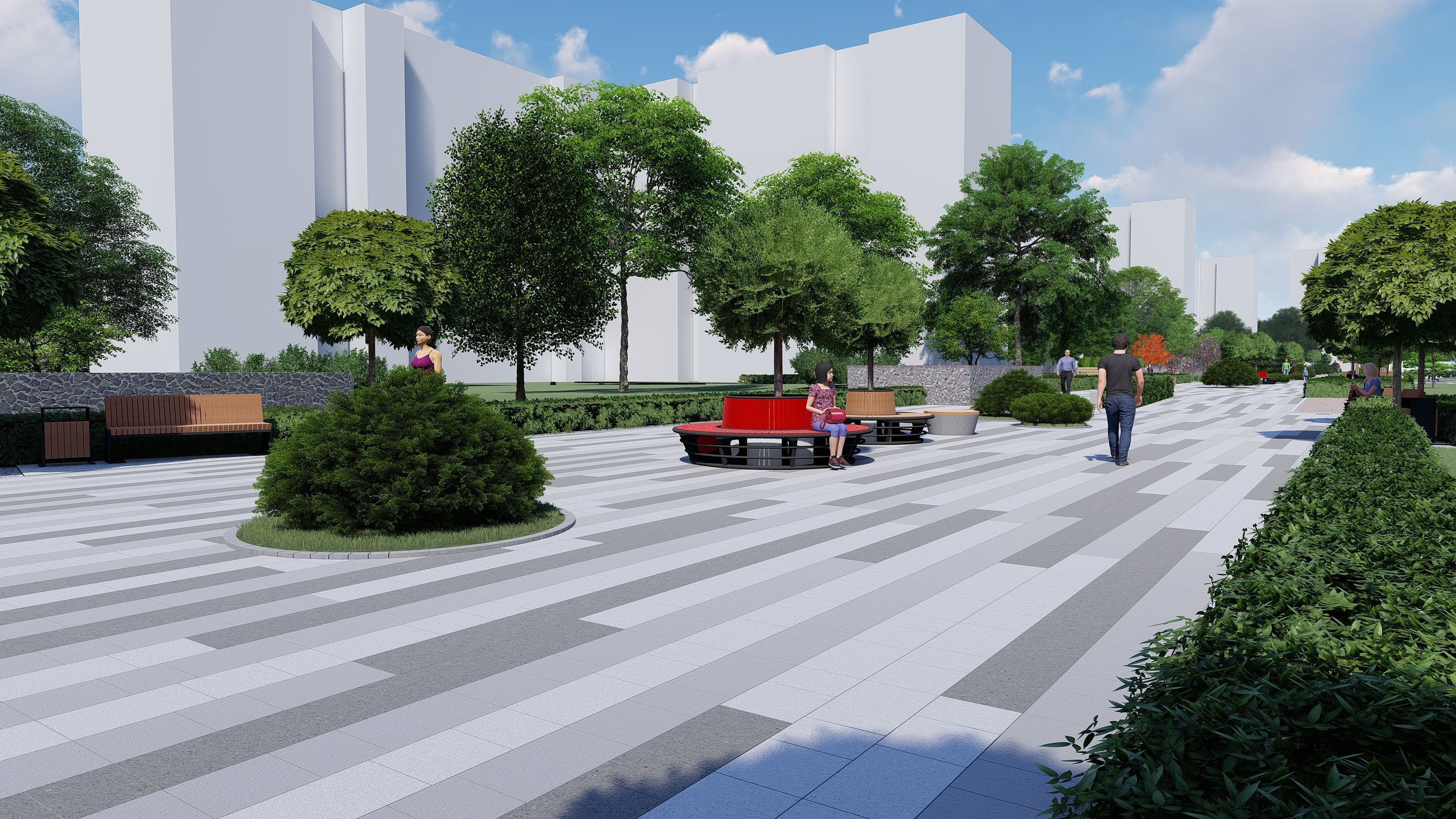 3D model of the urban environment with houses and a square 3D model ...