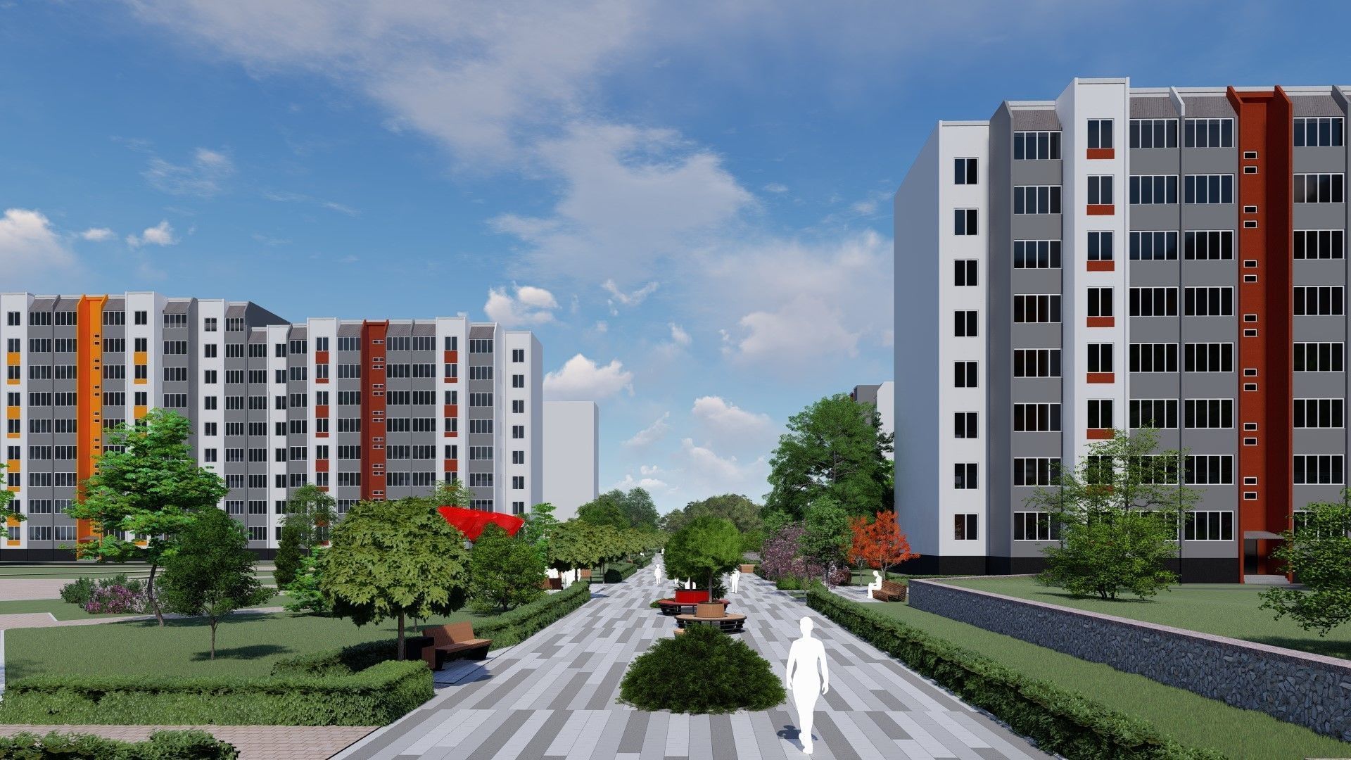 3D model of the urban environment with houses and a square 3D model ...